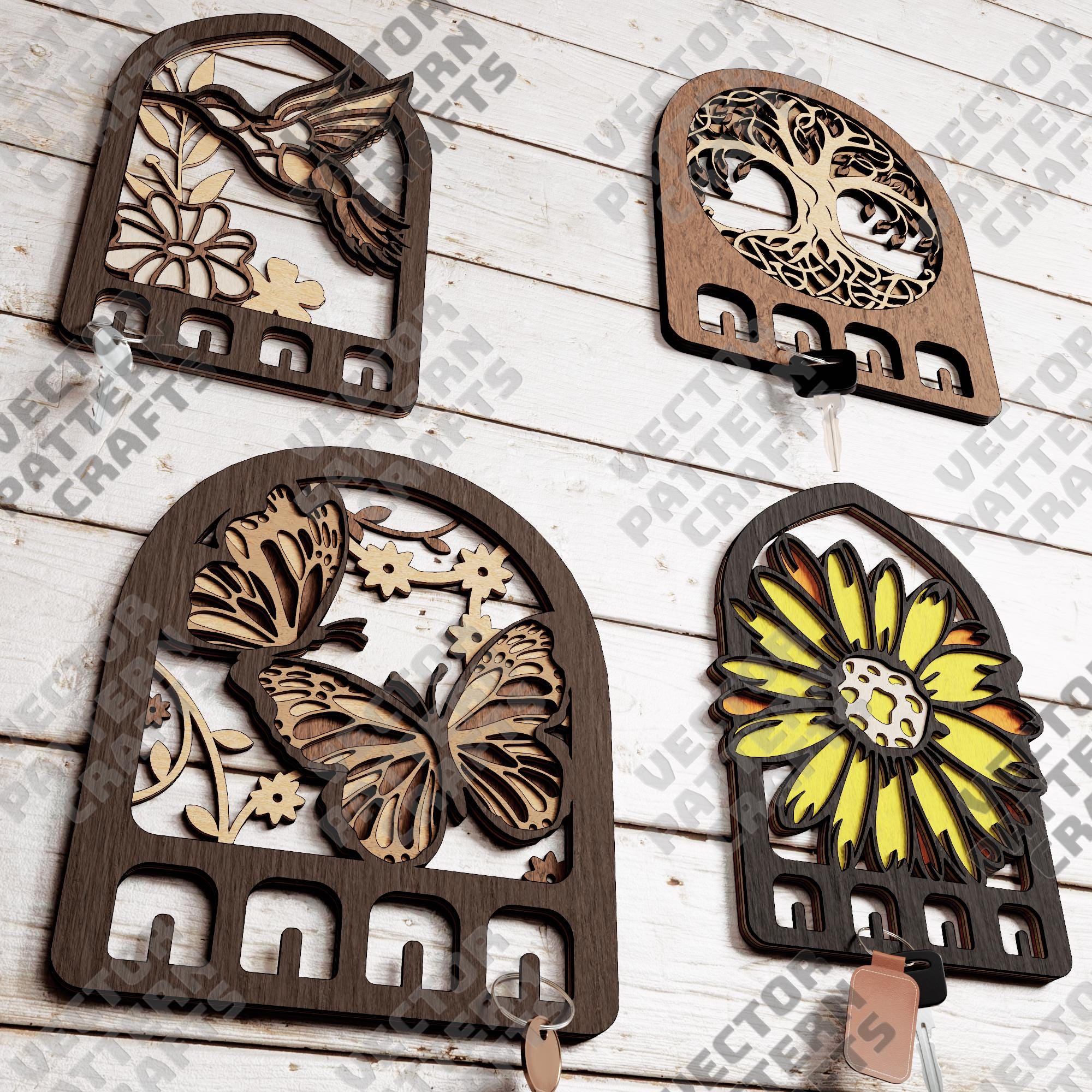 Multilayer Key Holder 4 Bundle Laser Cut File Svg Glowforge Wall Key ...
