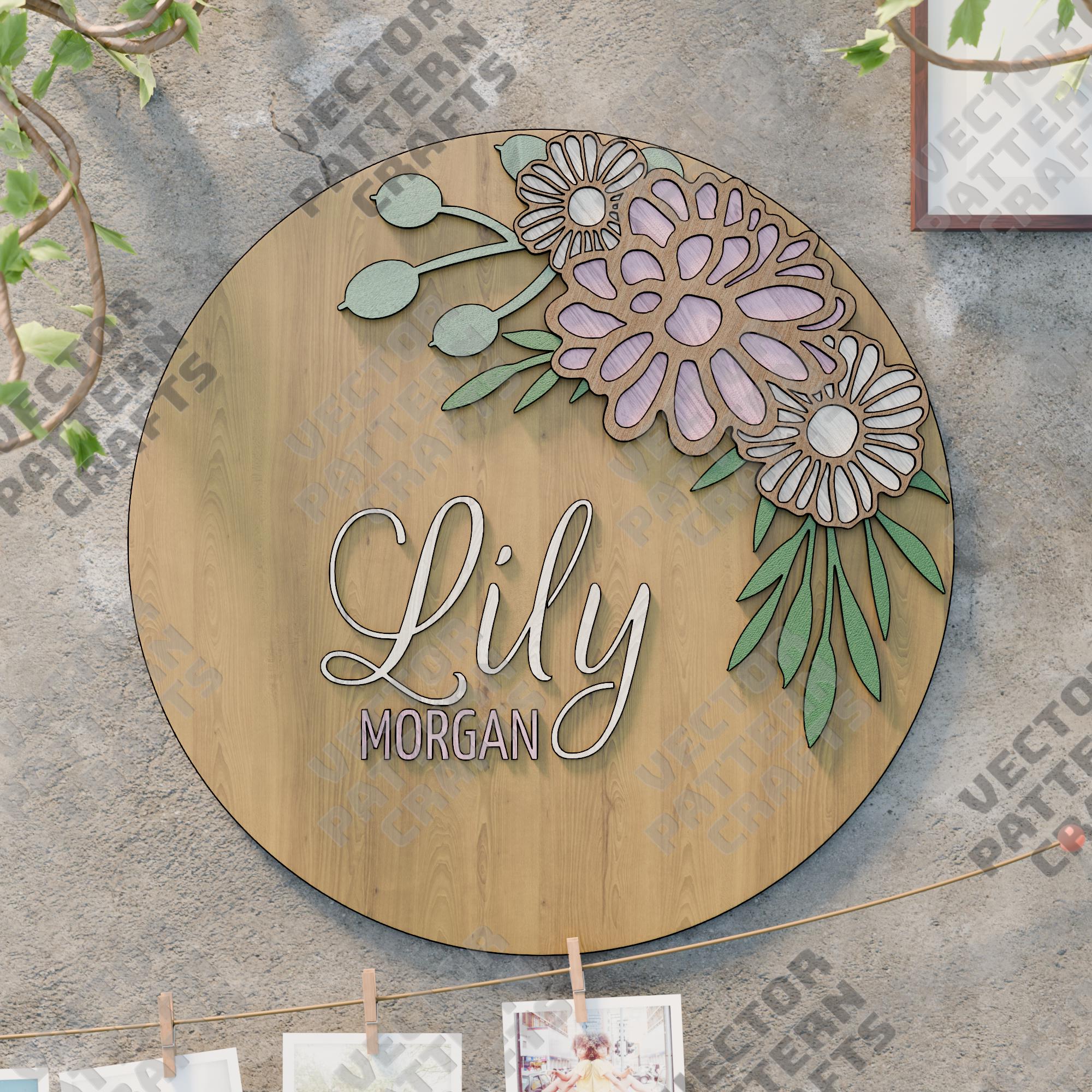 Laser Floral Name Sign Door Hanger Bundle Svg File Glowforge Flowers ...