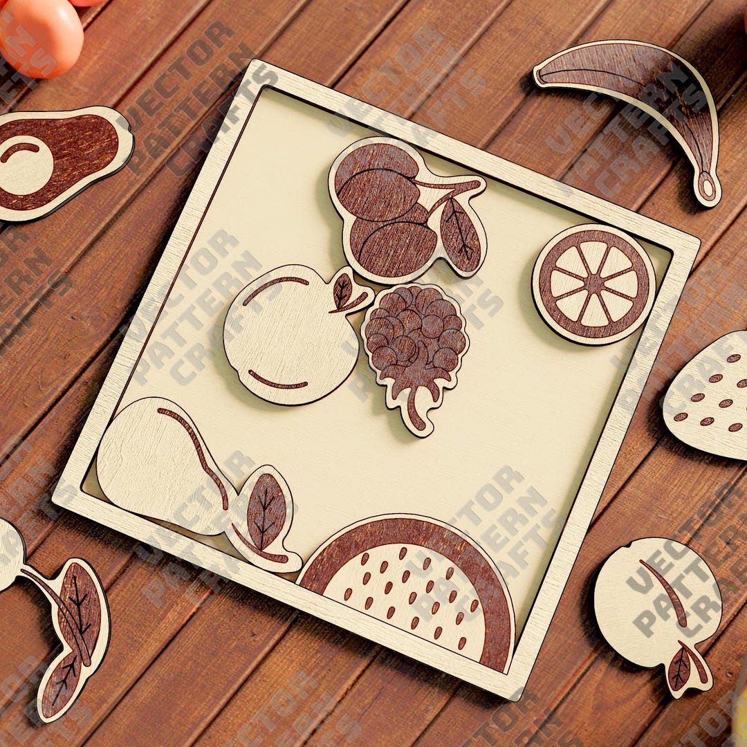 Laser Cut Fruits Puzzle Svg Cutting File Glowforge Montessori Fruits ...