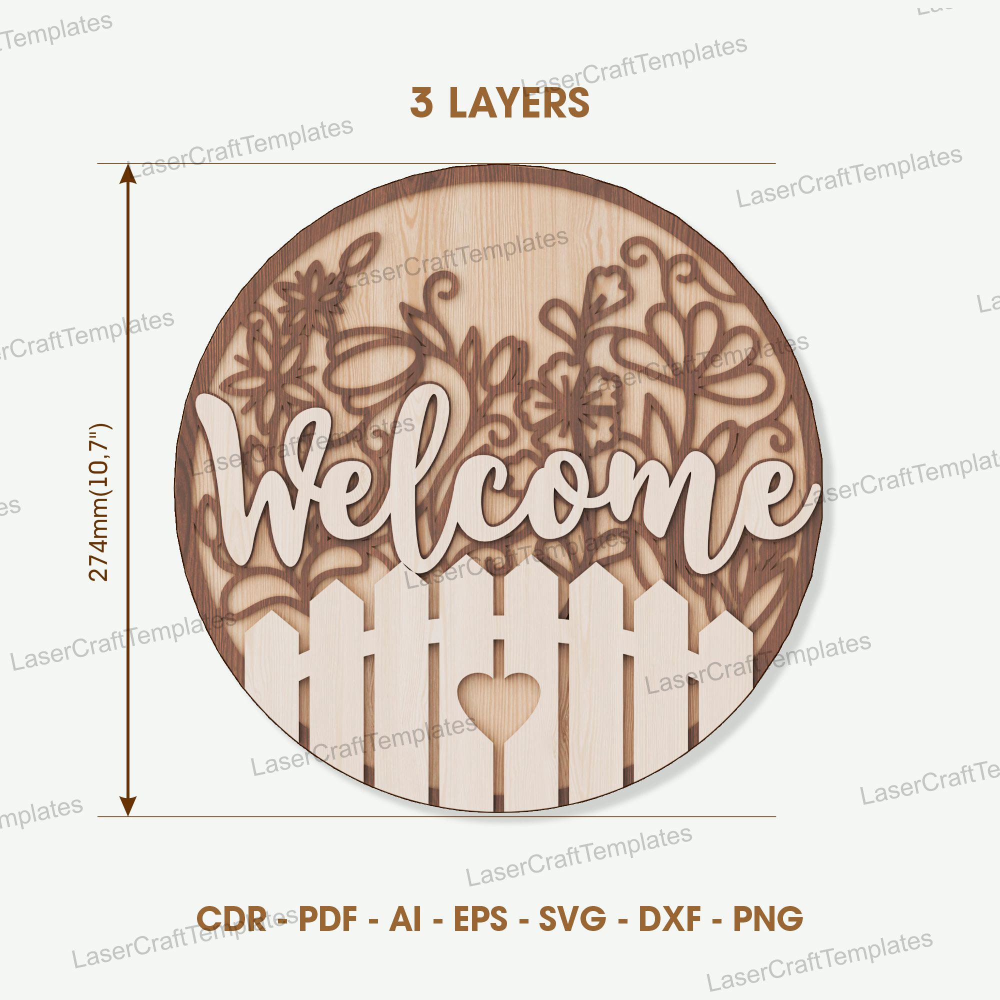 Laser Cut Welcome Flowers Sign Svg Template Glowforge Flowers Door ...