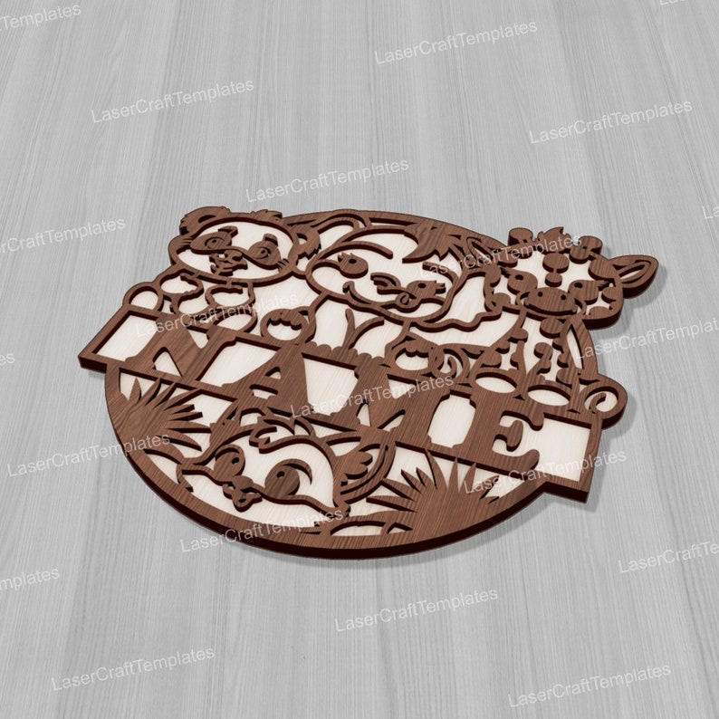 Laser Cut Cute Animals Baby Name Sign Svg Template Glowforge Animals ...