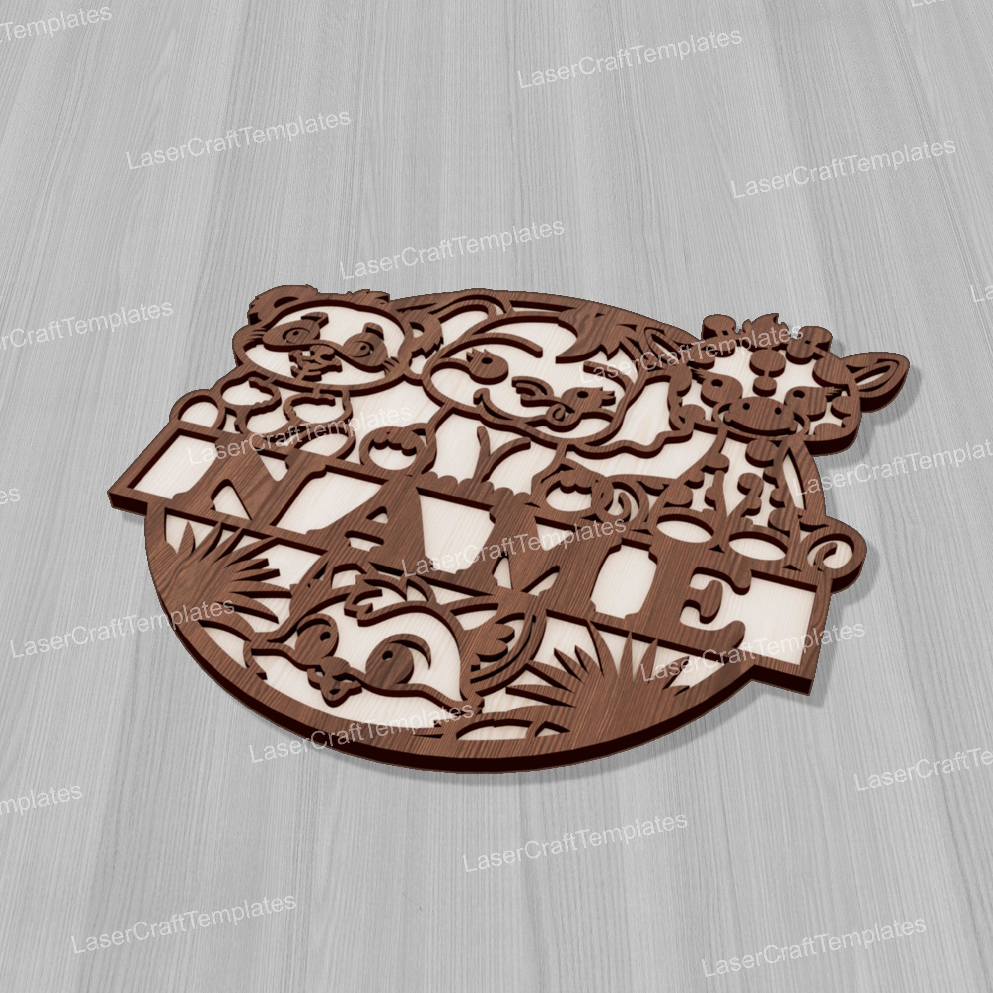 6 Personalized Baby Name Sign Laser Cut SVG Animal Floral Door Hanger ...