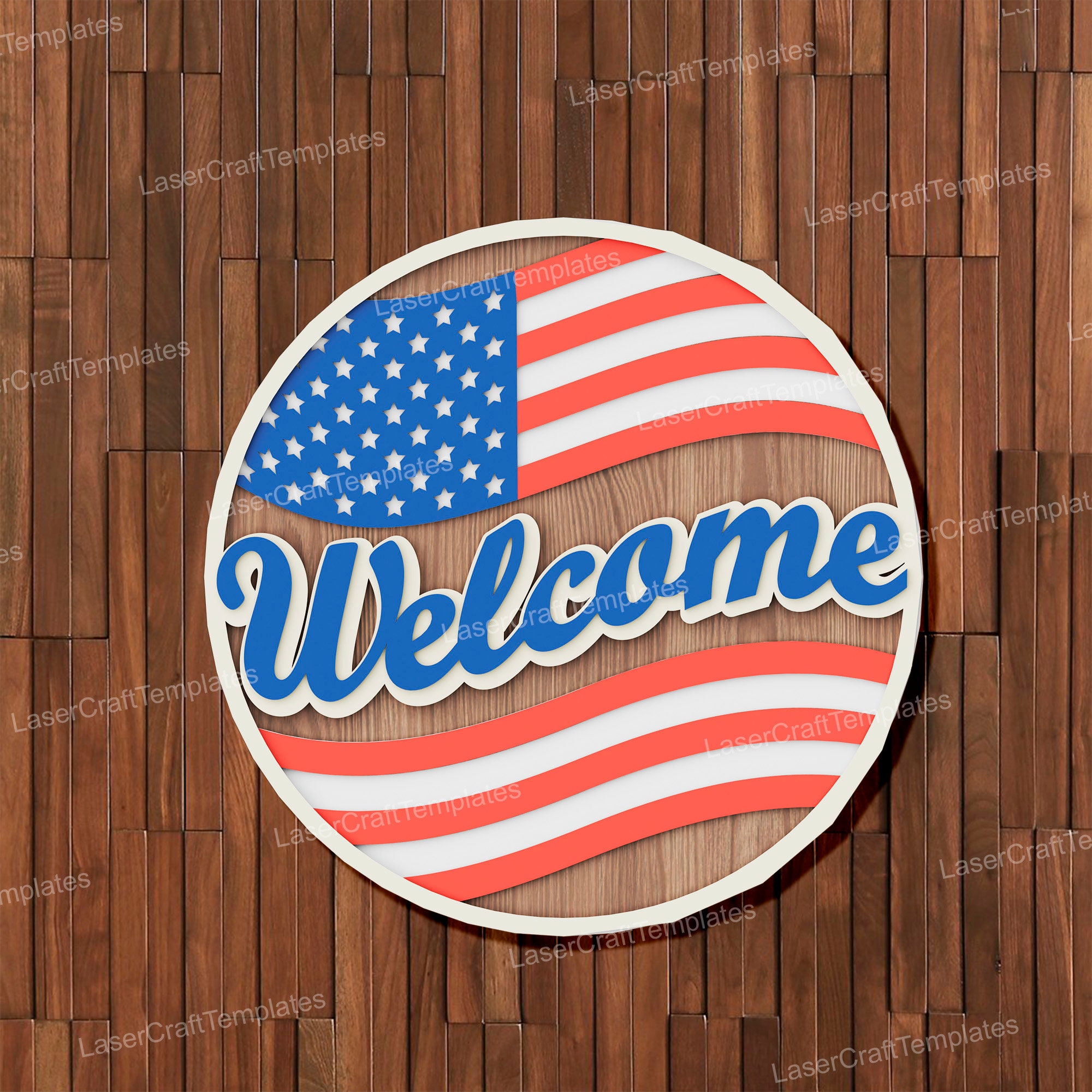 Welcome USA Flag Sign Laser Cut Svg File Glowforge American Flag Door ...
