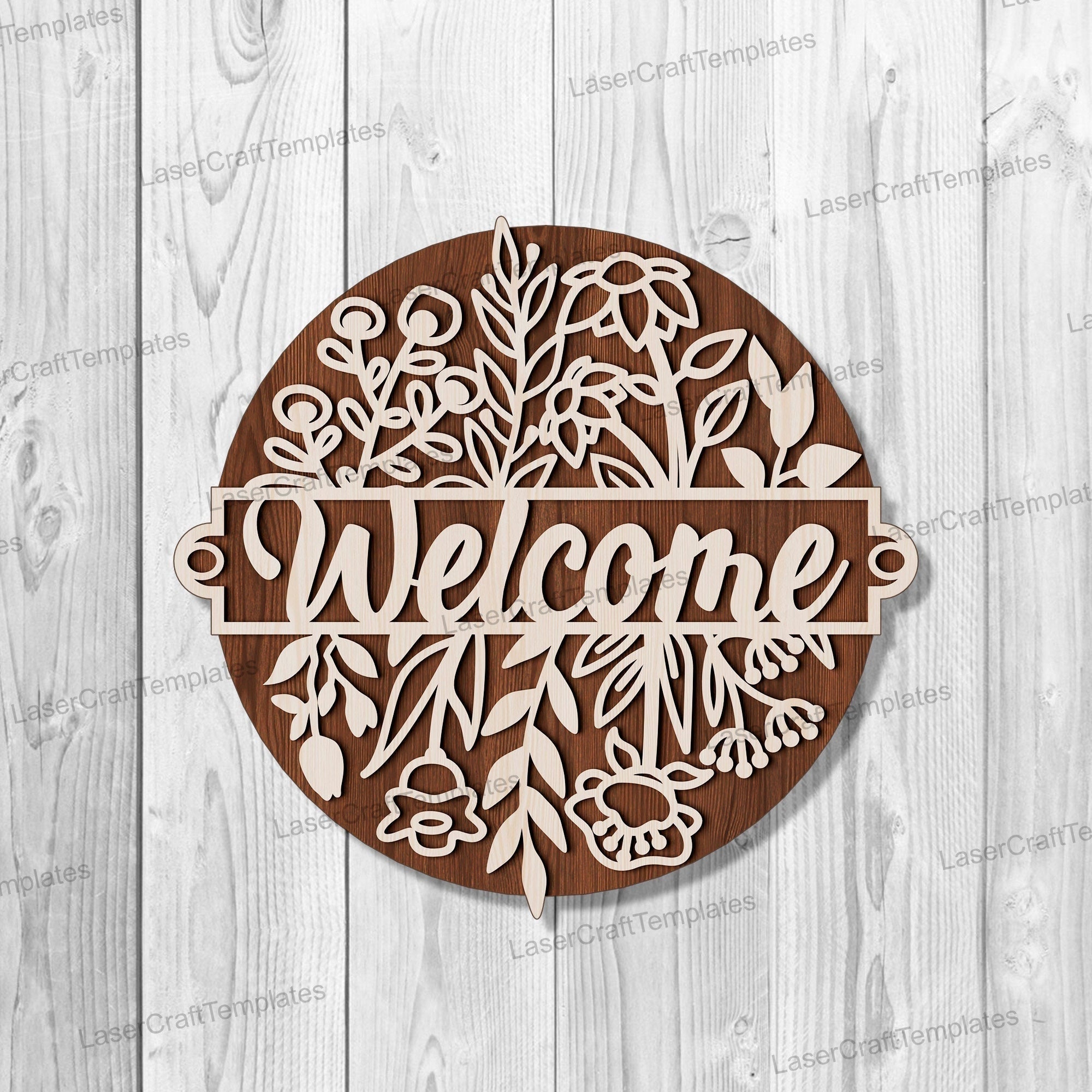 Laser Cut Flowers Welcome Sign Svg File Glowforge Flowers Door Hanger ...