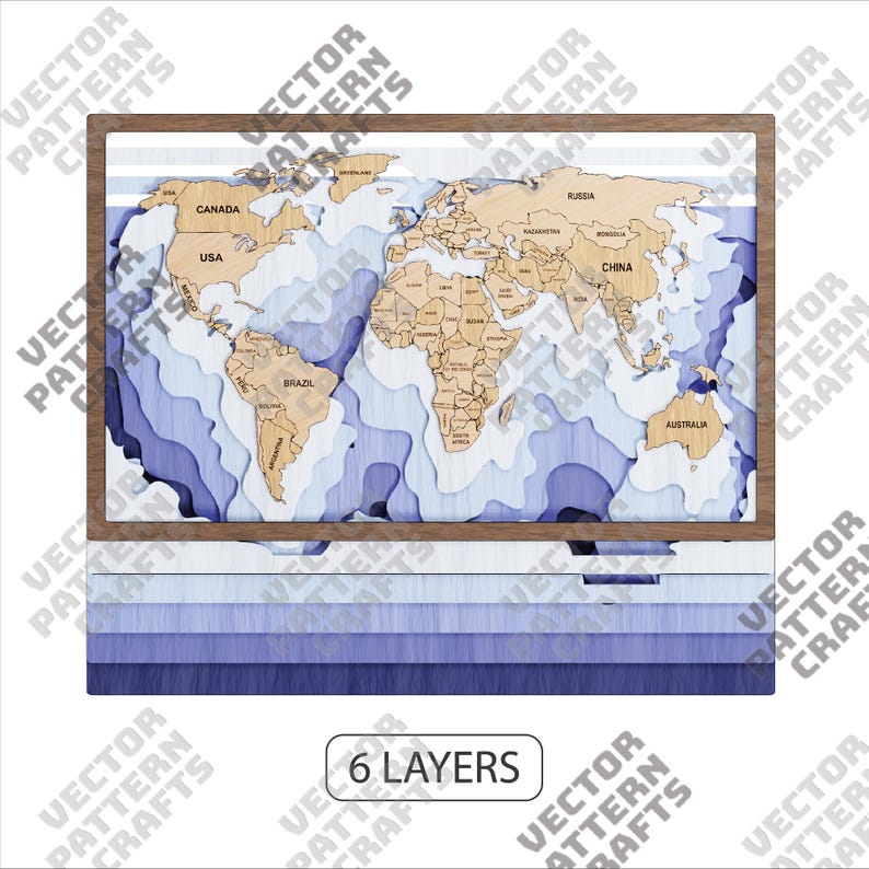 Multilayer World Map Wall Art Laser Cut Svg File Glowforge Multilayer ...