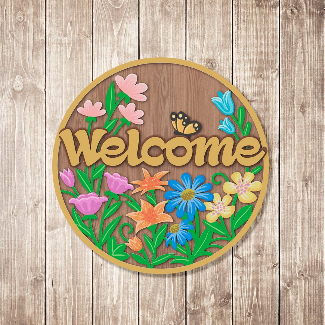 Welcome Flowers Sign Laser Cut Svg File Glowforge Flowers Door Hanger ...