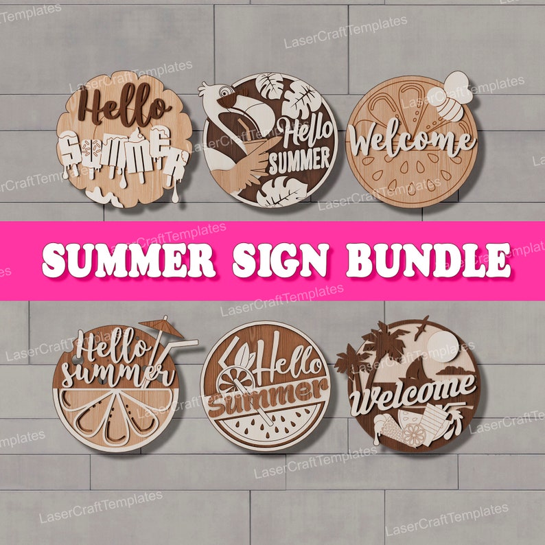 Hello Summer Welcome Sign Bundle Laser Cut Svg File Glowforge Summer