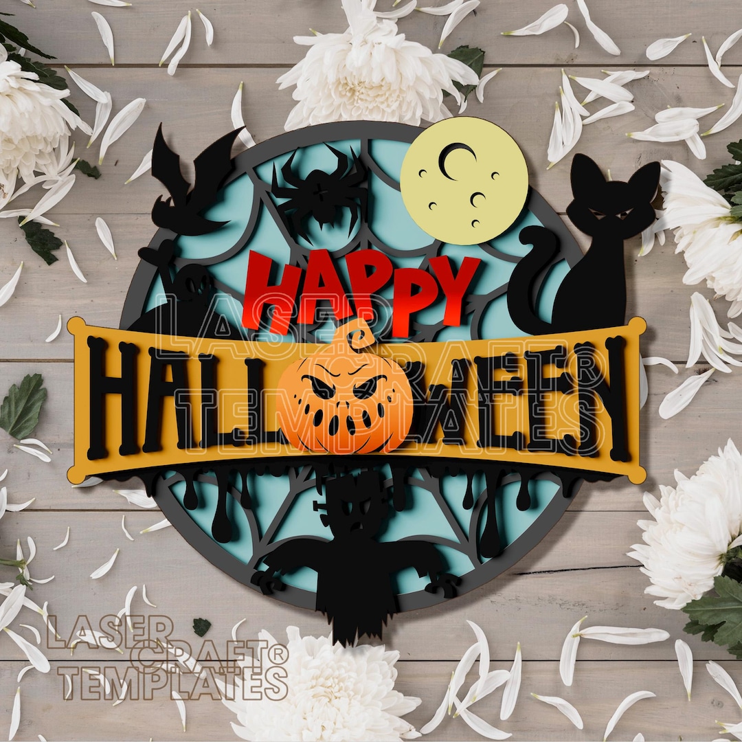 Laser Cut Halloween Round Door Sign Svg File Glowforge Halloween Sign ...
