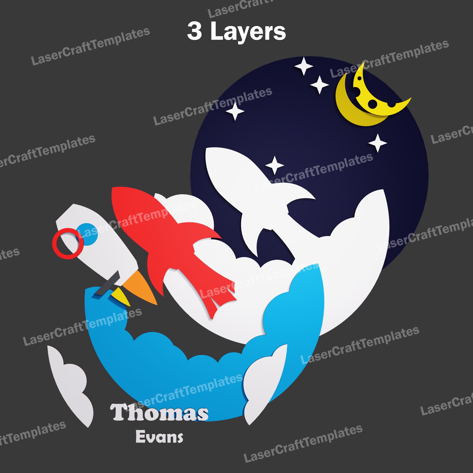 Laser Cut Rocket Baby Name Sign Svg File Glowforge Rocket Kids Name ...