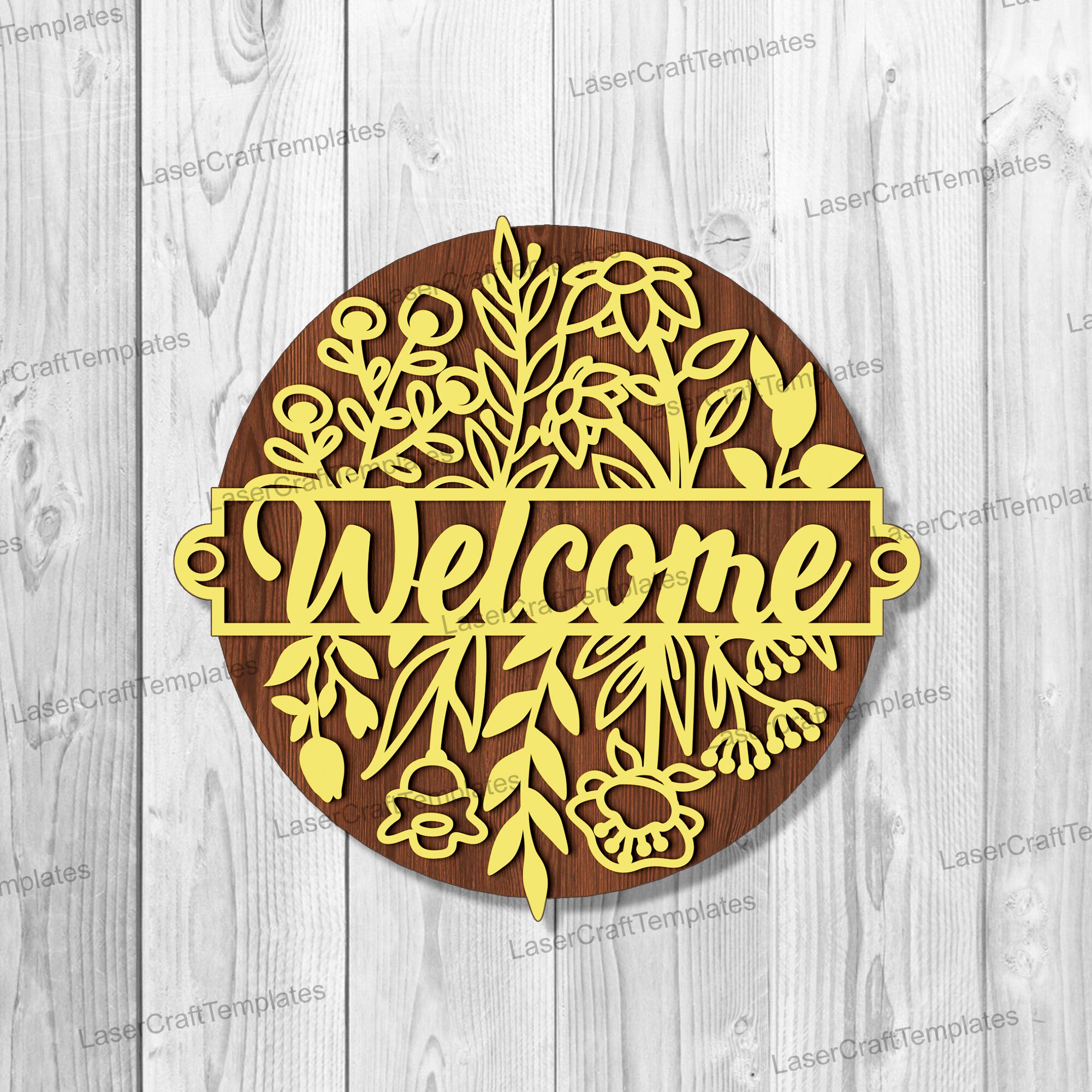 Laser Cut Flowers Welcome Sign Svg File Glowforge Flowers Door Hanger ...