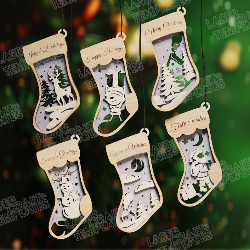 Laser Cut Christmas Socks Ornaments 6 Svg Cutting File Glowforge ...
