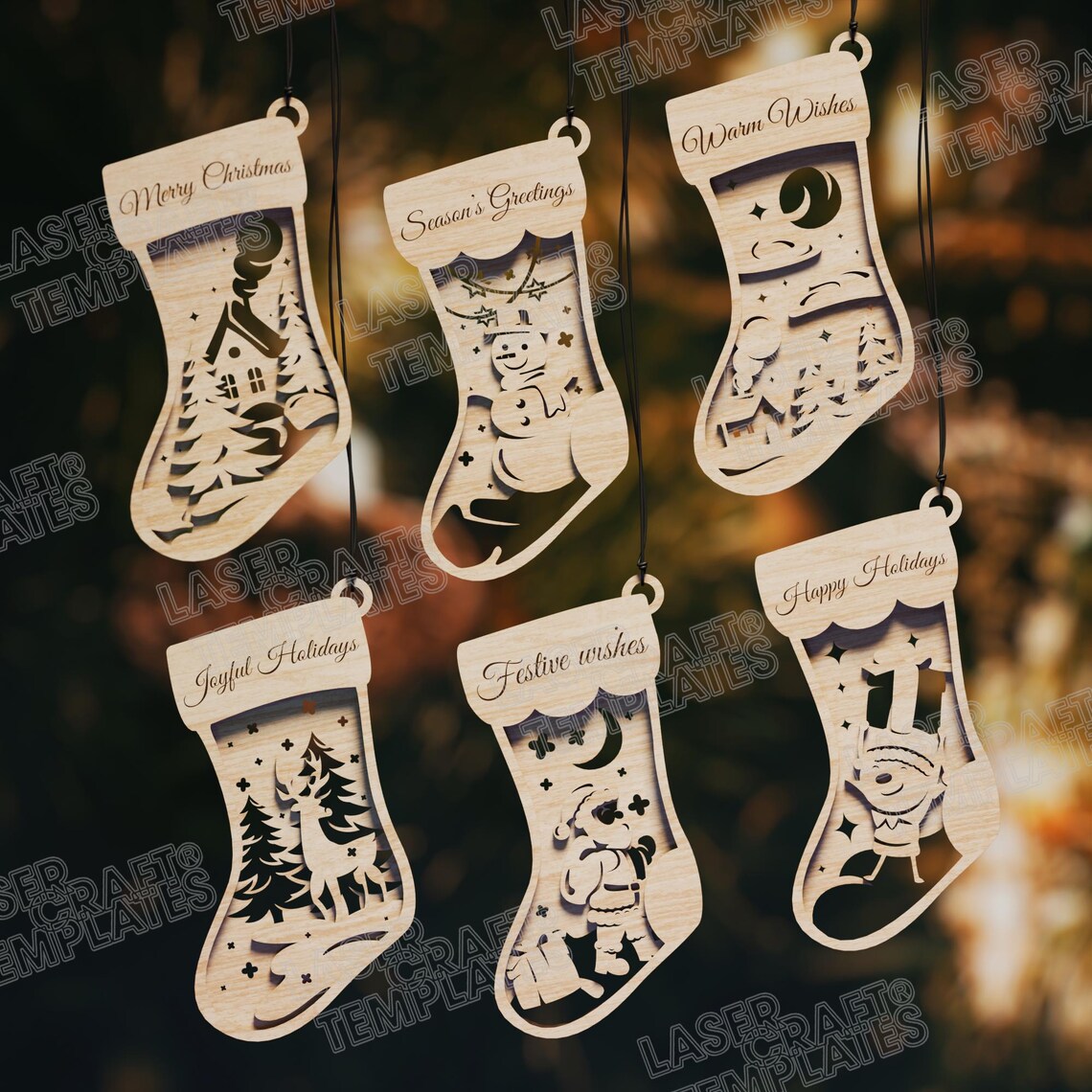 Laser Cut Christmas Socks Ornaments 6 Svg Cutting File Glowforge ...