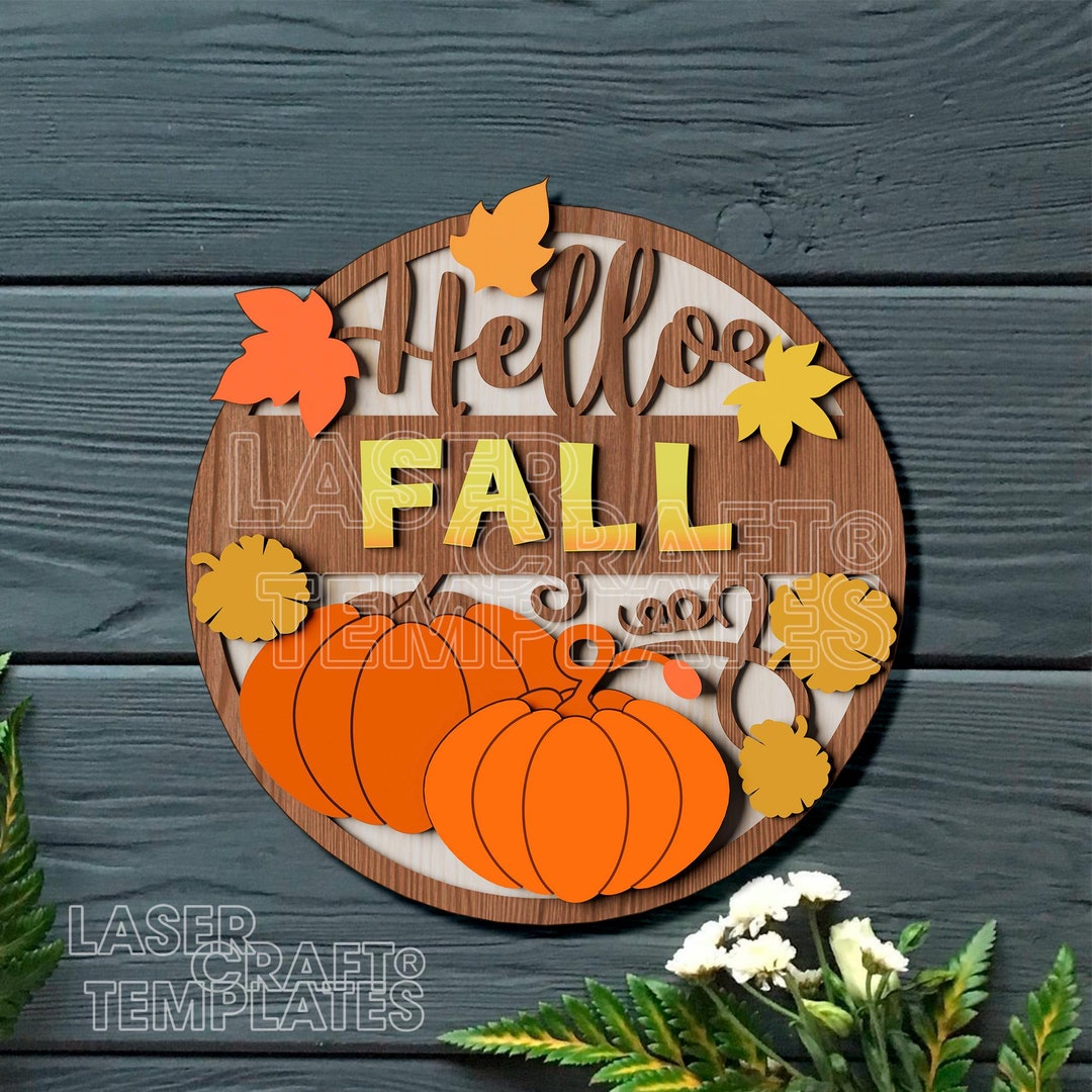 Multilayer Hello Fall Pumpkin Laser Cut SVG Round Autumn Wall Sign ...