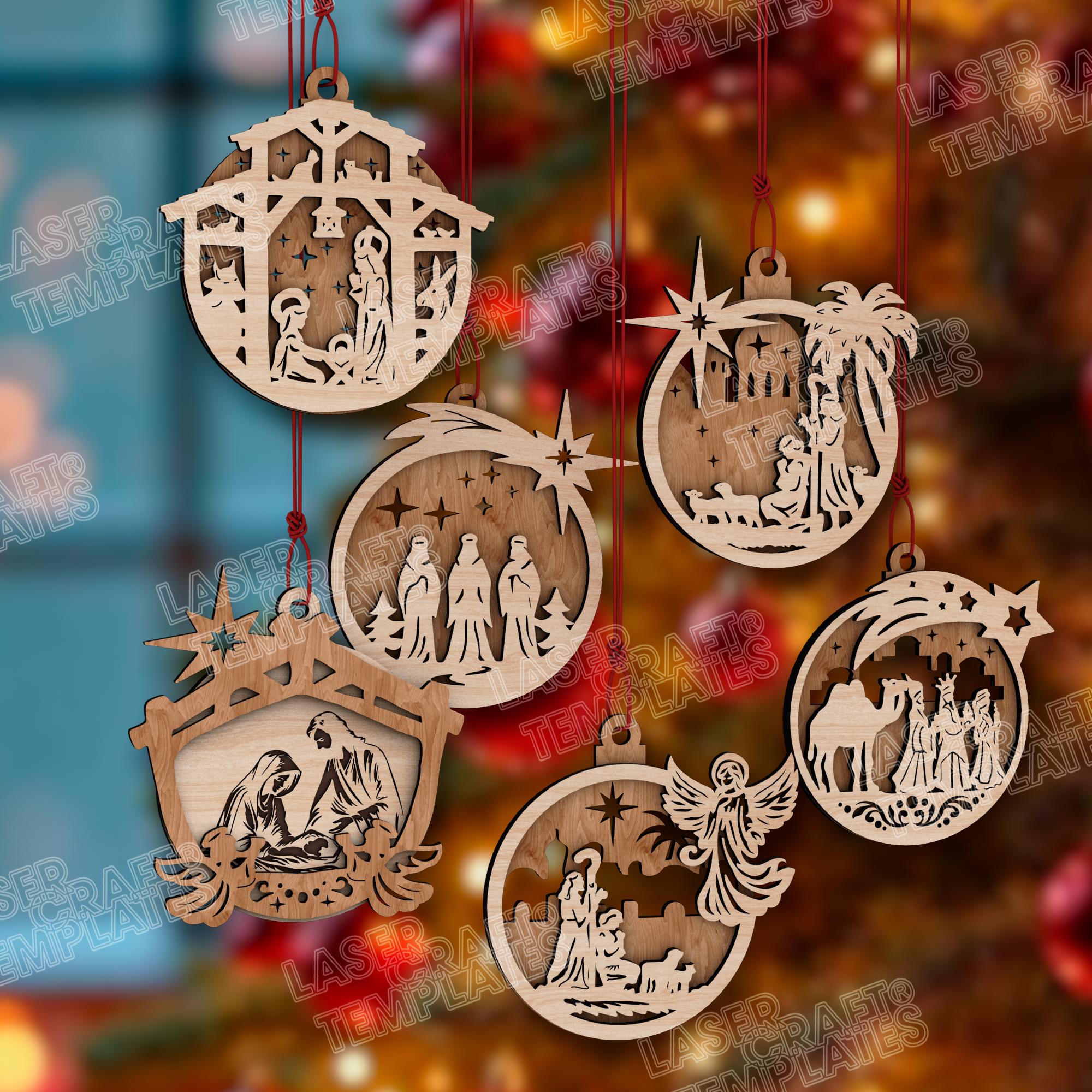 Round Nativity Scene 6 Ornaments Laser Cut Svg File Glowforge Nativity ...