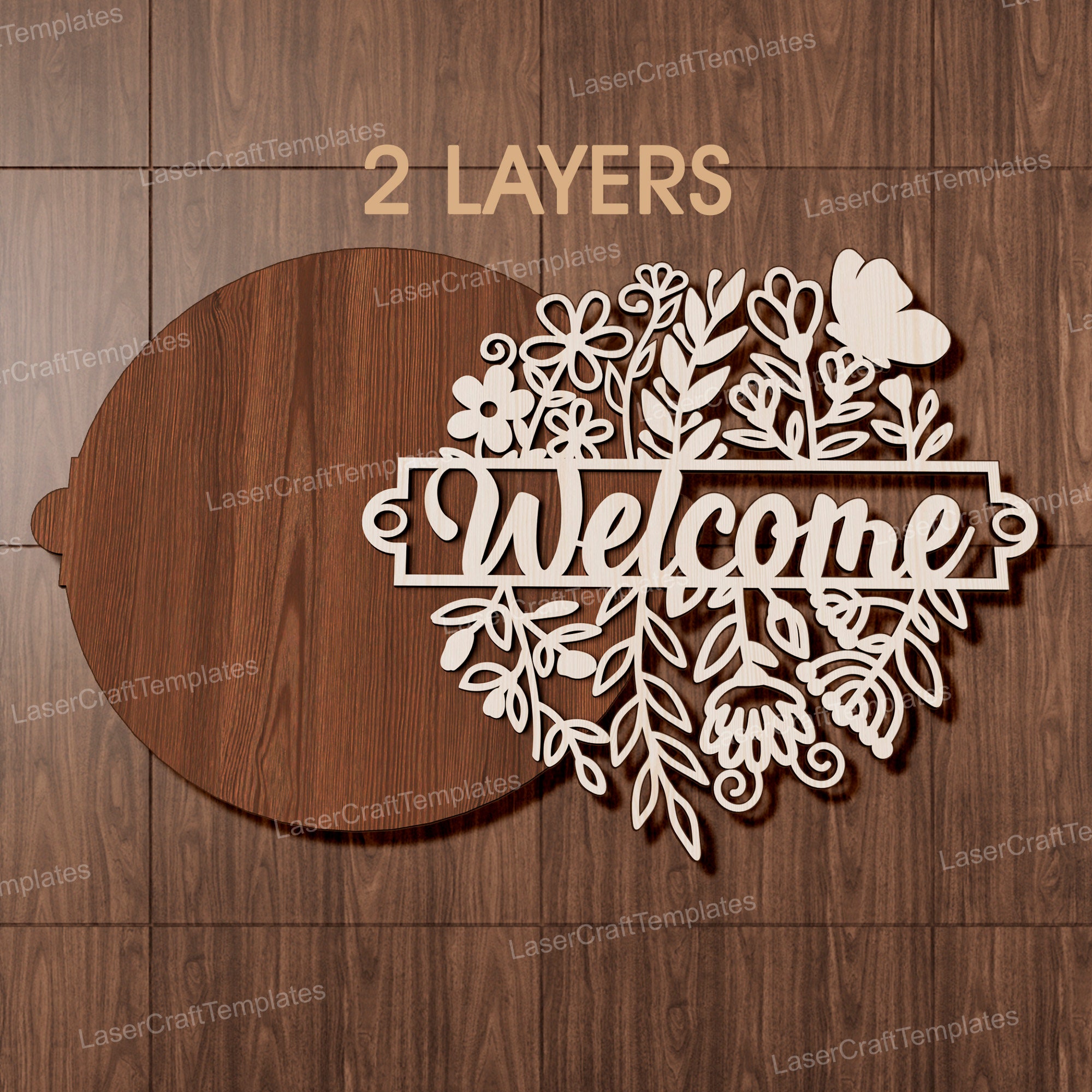 Flowers Welcome Sign Laser Cut Svg File Glowforge Flowers Door Hanger ...