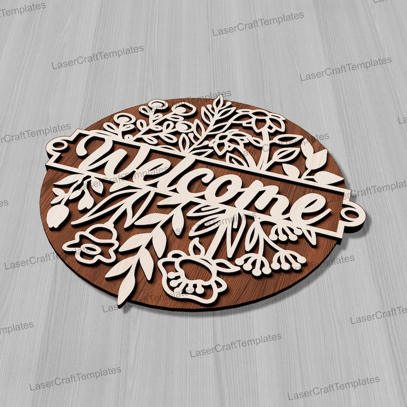 Laser Cut Flowers Welcome Sign Svg File Glowforge Flowers Door Hanger ...