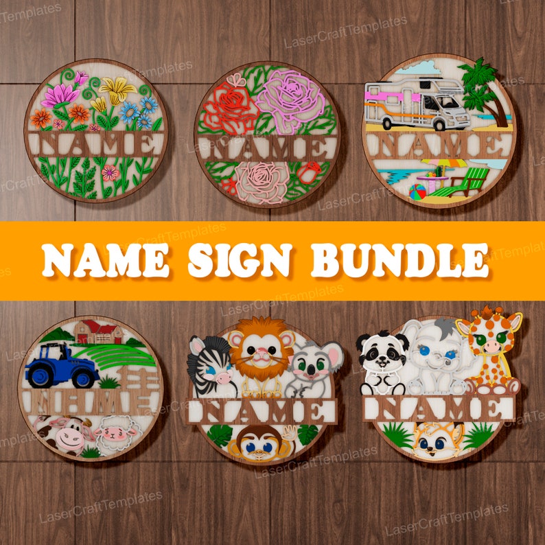 Laser Cut Cute Animals Baby Name Sign Svg Template Glowforge Animals ...