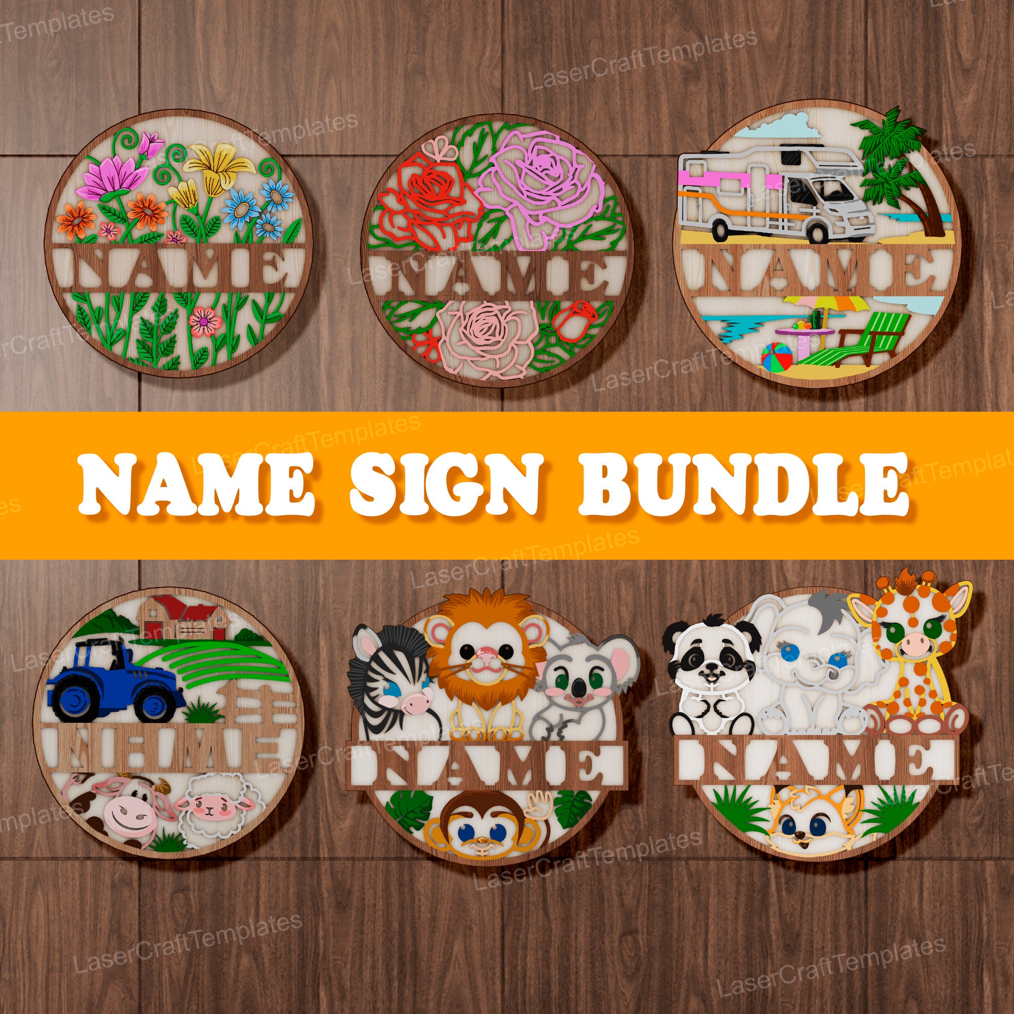 Laser Cut Cute Animals Baby Name Sign Svg Template Glowforge Animals ...