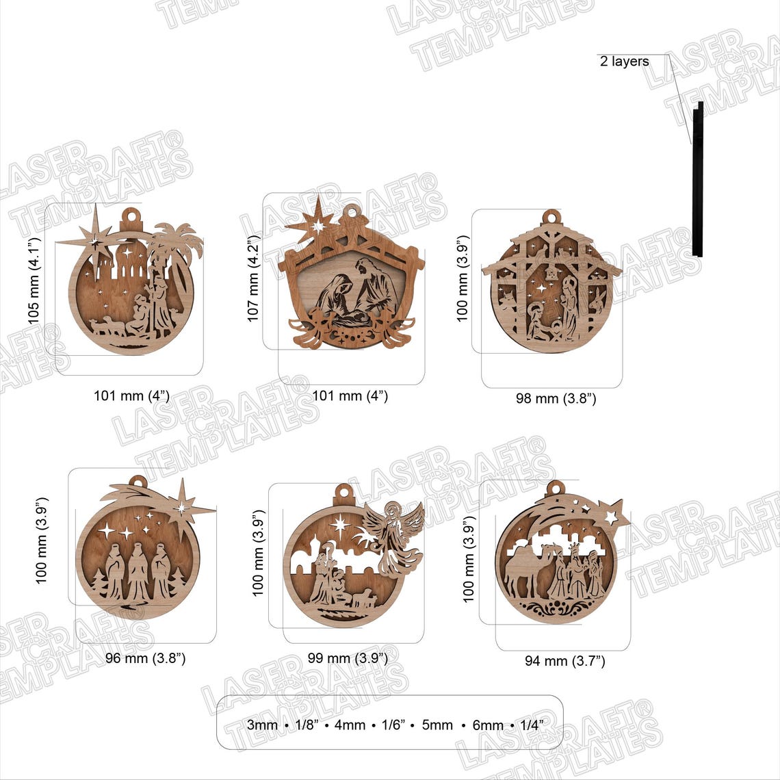 Round Nativity Scene 6 Ornaments Laser Cut Svg File Glowforge Nativity ...