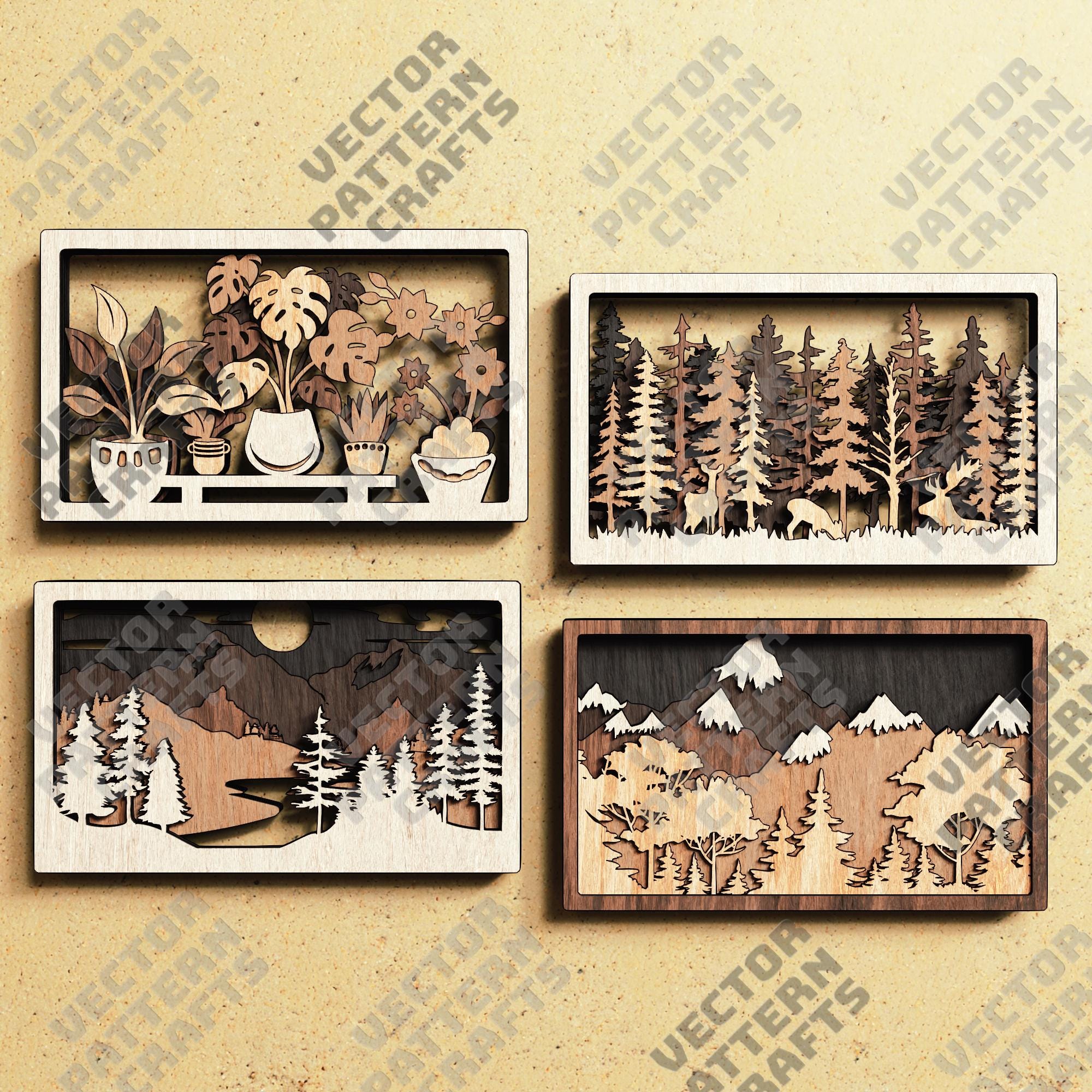 Multilayer Mountain Wall Panel 4 Bundle Laser Cut Svg File Glowforge ...