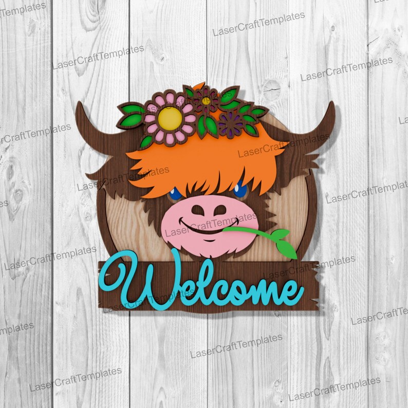 Welcome Sign Highland Cow Door Hanger Laser Cut Svg File Glowforge ...