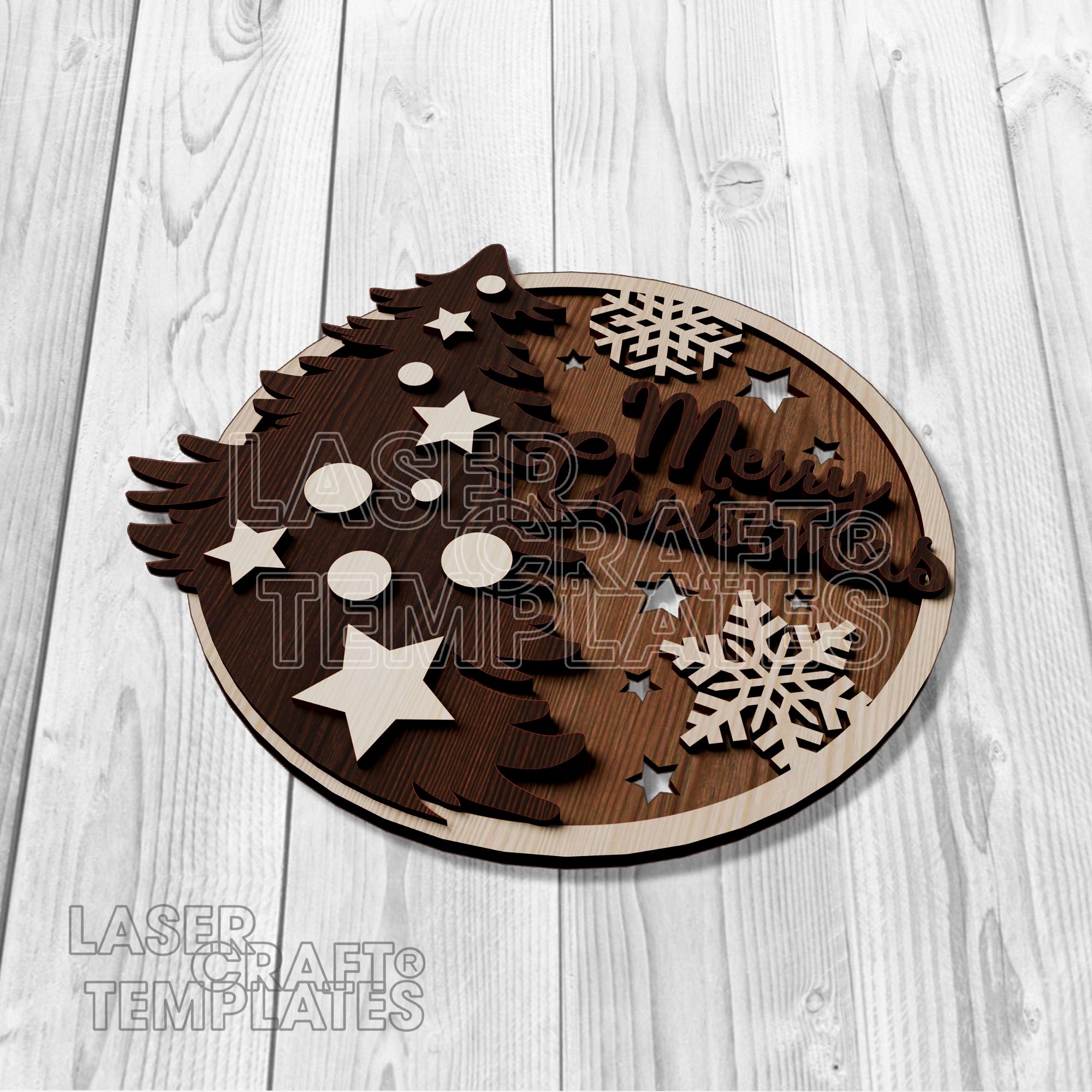Laser Cut Christmas Tree Round Door Sign Svg Template Glowforge ...