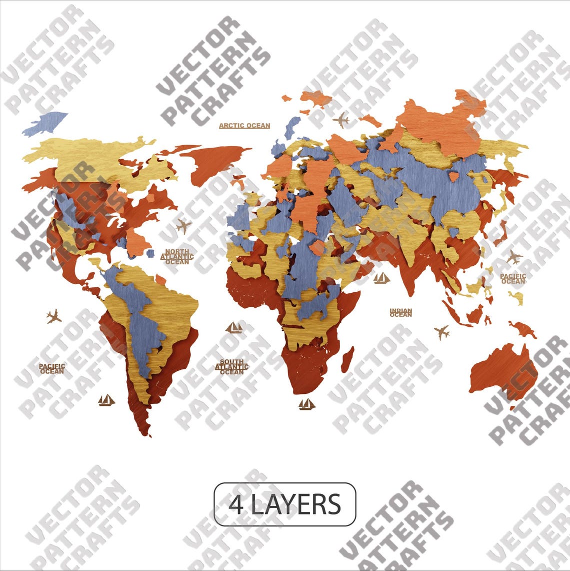Laser Cut World Map Wall Art Decor Svg File Glowforge Multilayer World ...