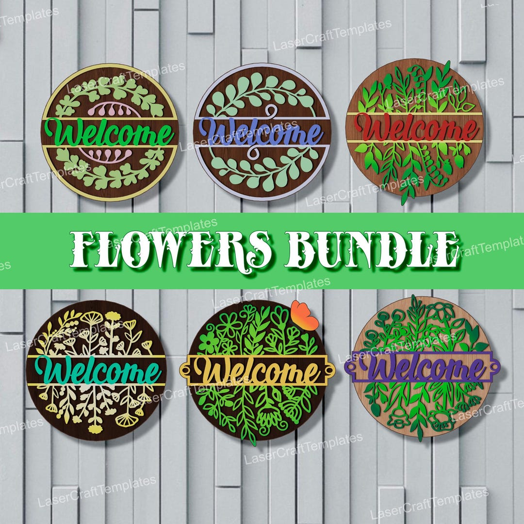 Welcome Flowers Door Hanger Bundle Svg Laser Cut File Glowforge Flowers ...