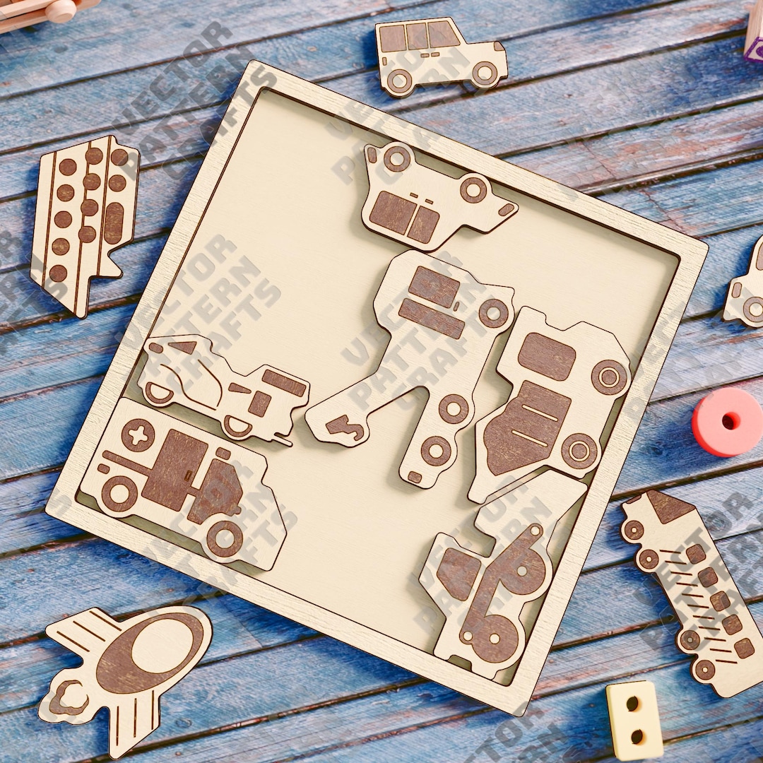 Wooden Cars Puzzle Laser Cut Svg Cutting File Glowforge Montessori Cars ...