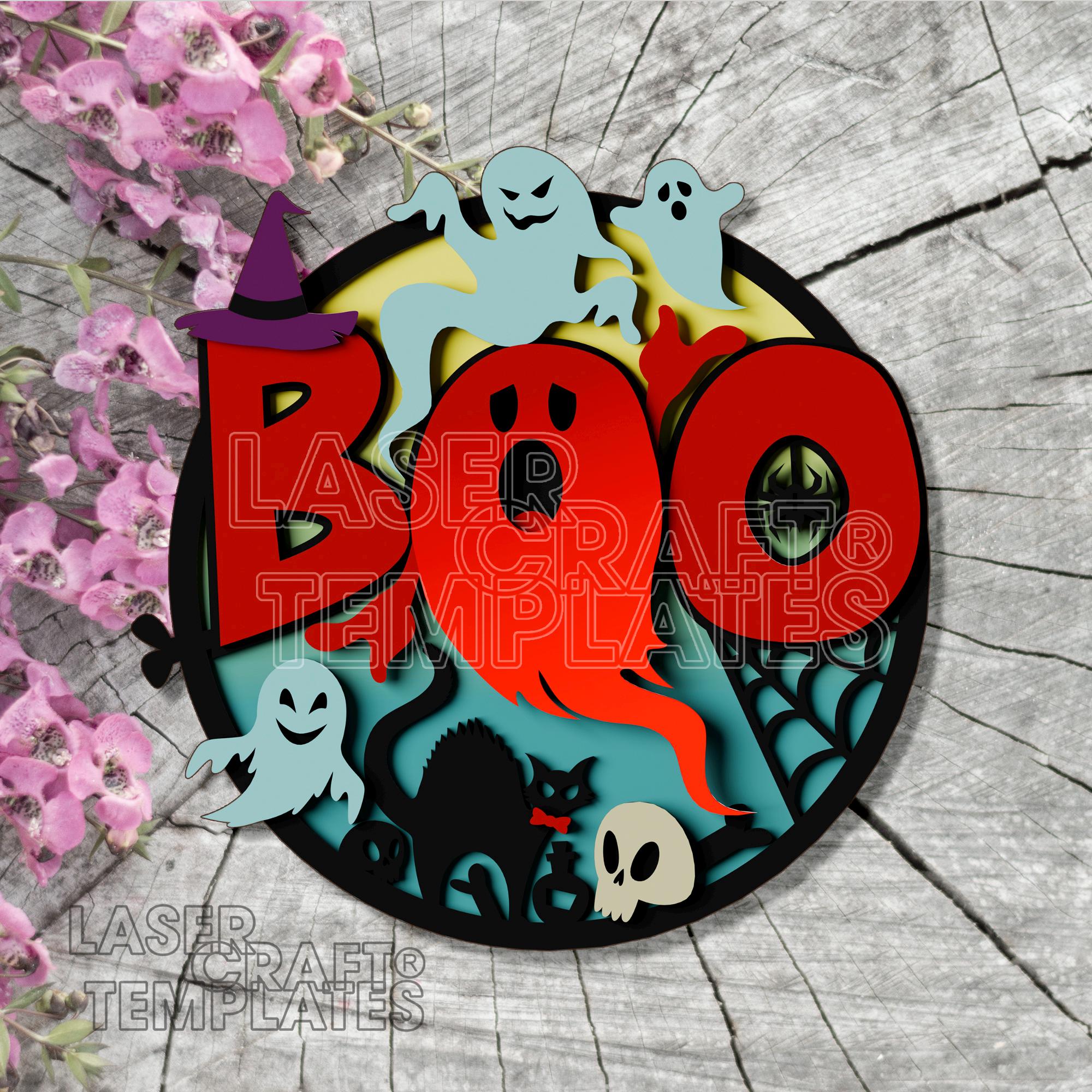 Laser Cut Boo Round Door Sign Svg File Glowforge Multilayerhalloween ...
