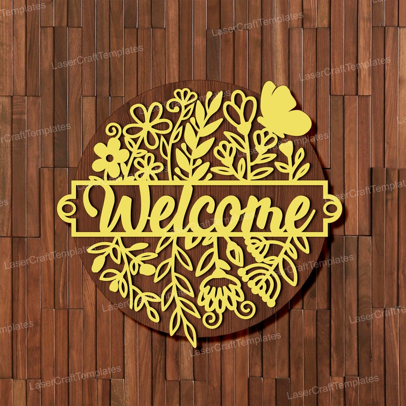 Flowers Welcome Sign Laser Cut Svg File Glowforge Flowers Door Hanger ...