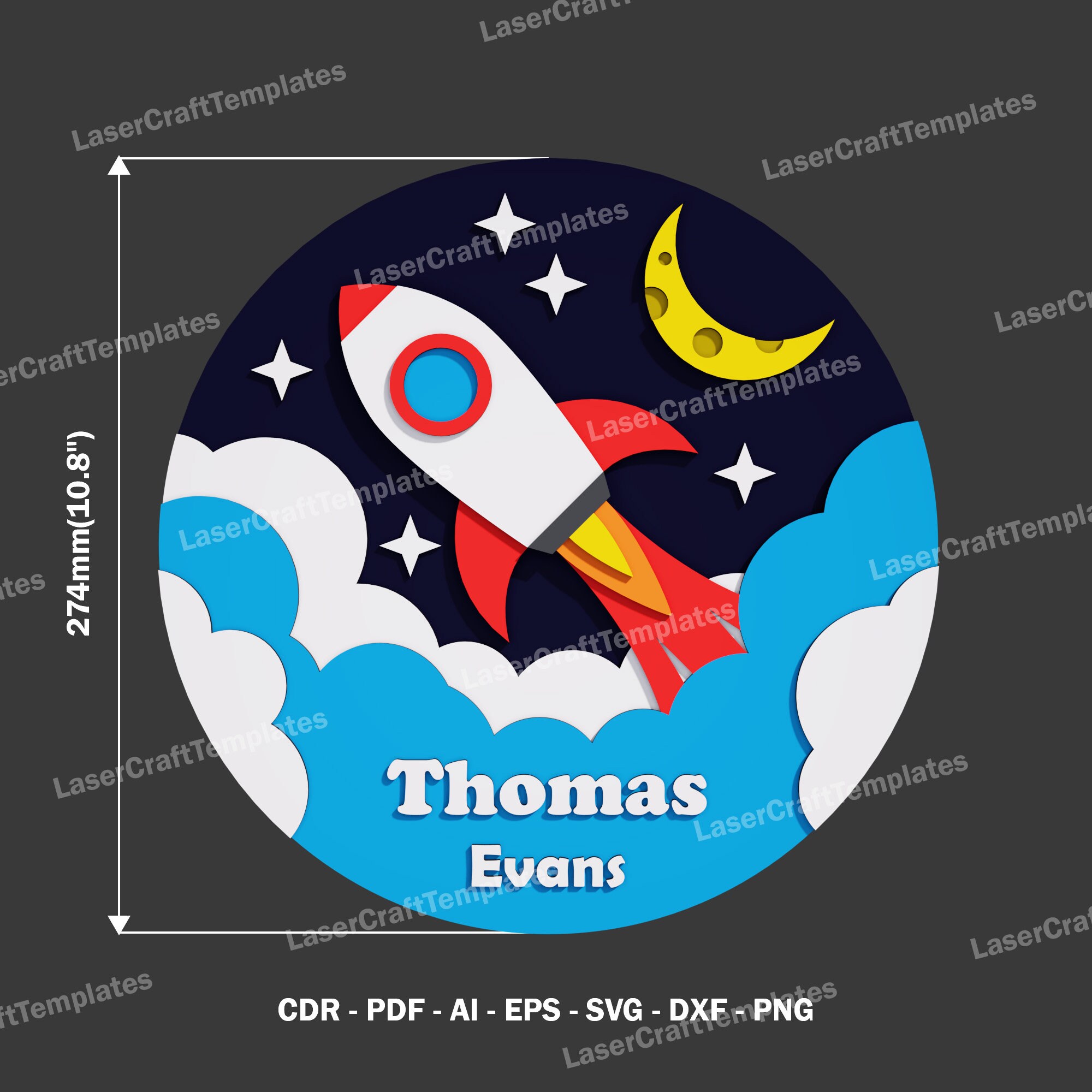 Laser Cut Rocket Baby Name Sign Svg File Glowforge Rocket Kids Name ...