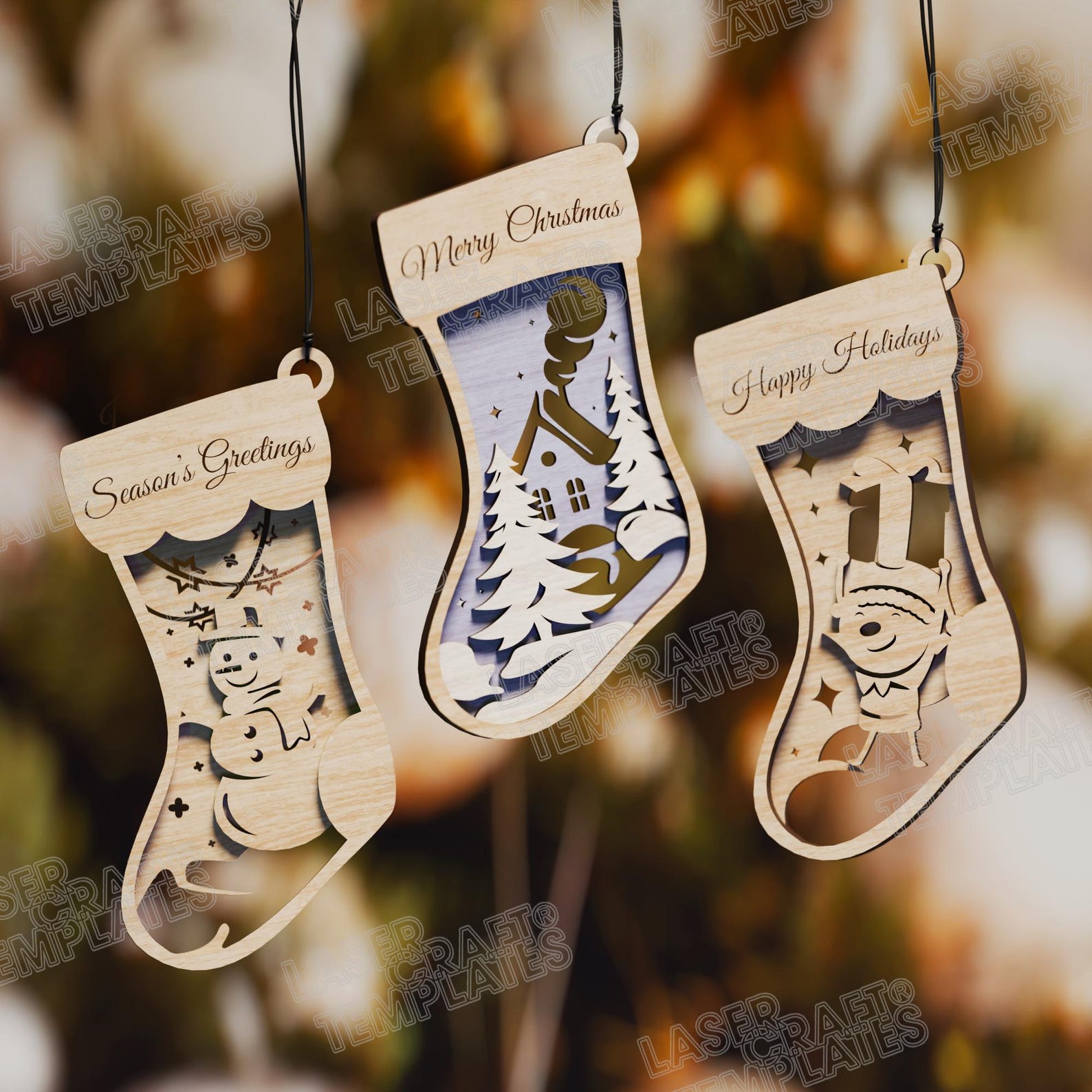 Laser Cut Christmas Socks Ornaments 6 Svg Cutting File Glowforge ...