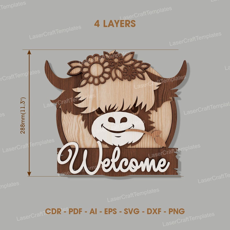 Welcome Sign Highland Cow Door Hanger Laser Cut Svg File Glowforge ...