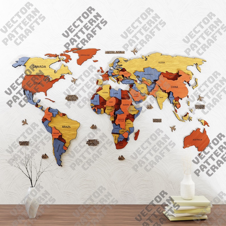 Laser Cut World Map Wall Art Decor Svg File Glowforge Multilayer World ...