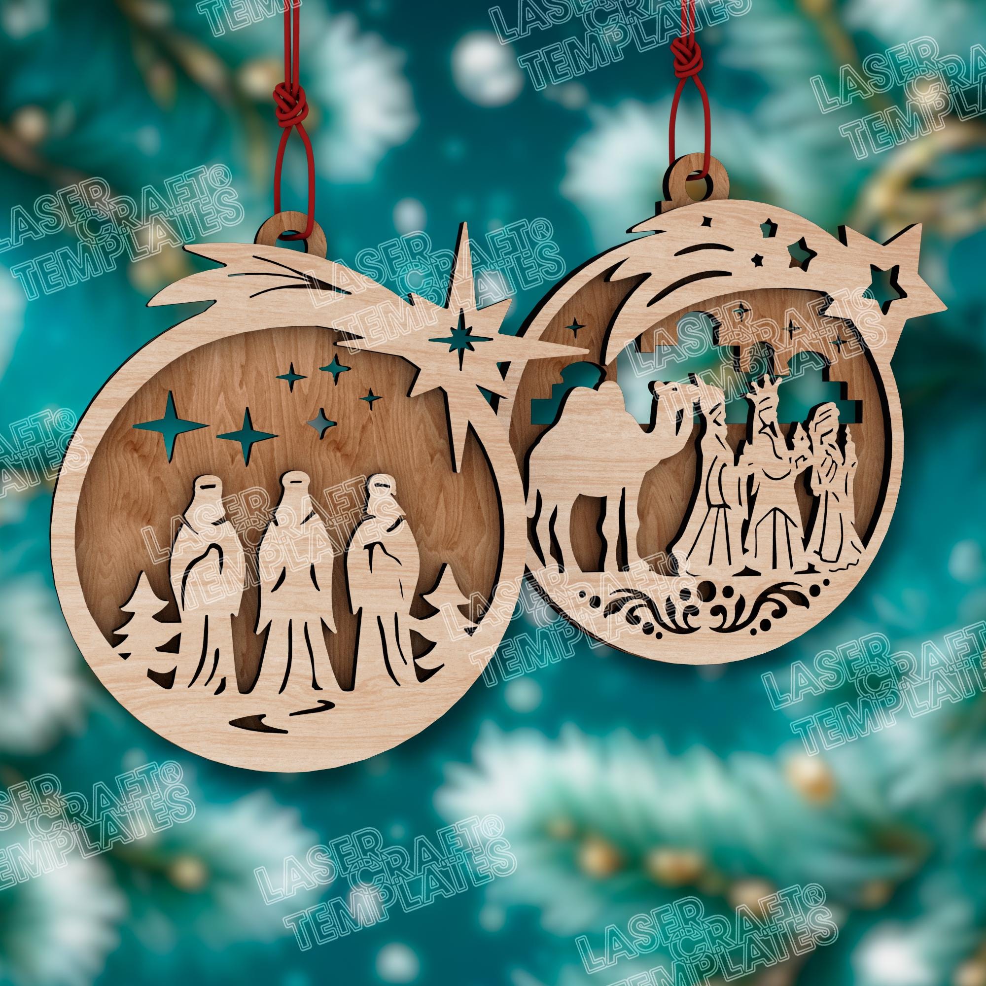 Round Nativity Scene 6 Ornaments Laser Cut Svg File Glowforge Nativity ...