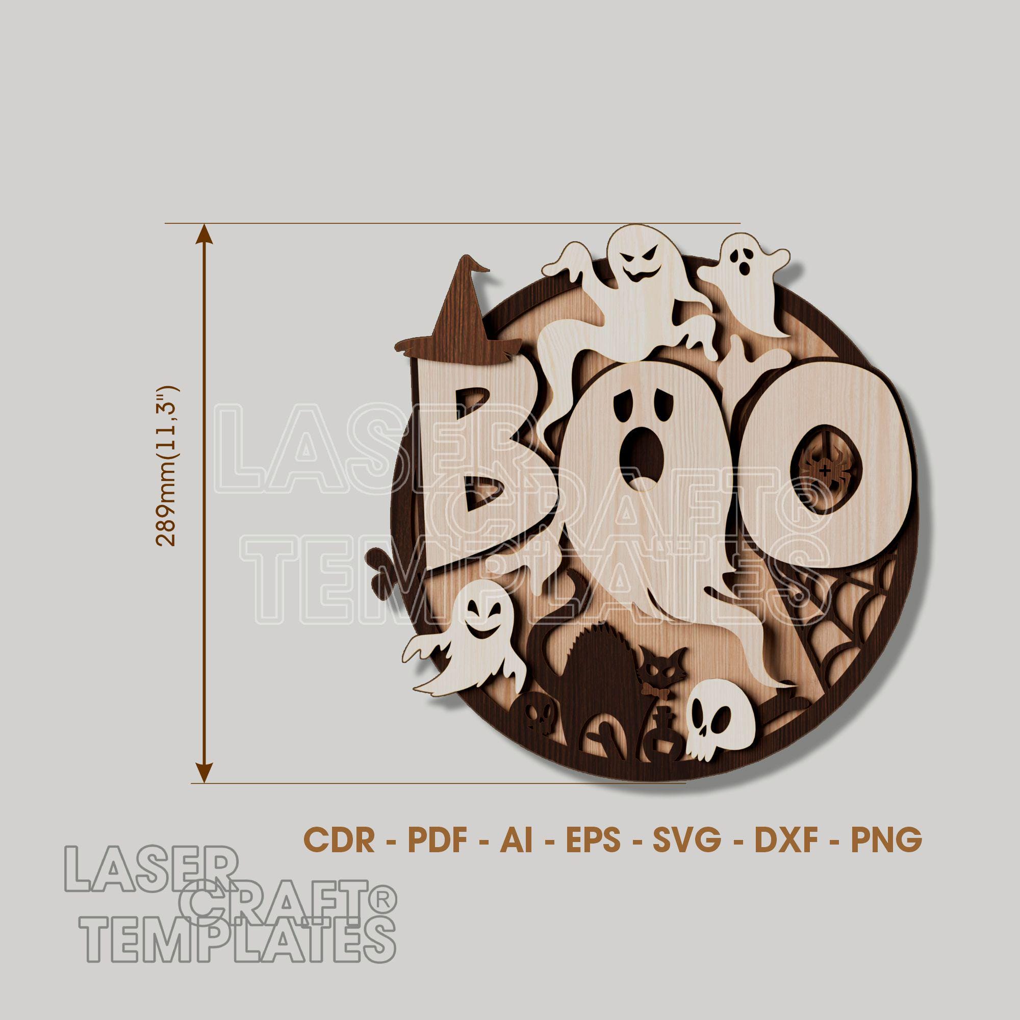Laser Cut Boo Round Door Sign Svg File Glowforge Multilayerhalloween ...