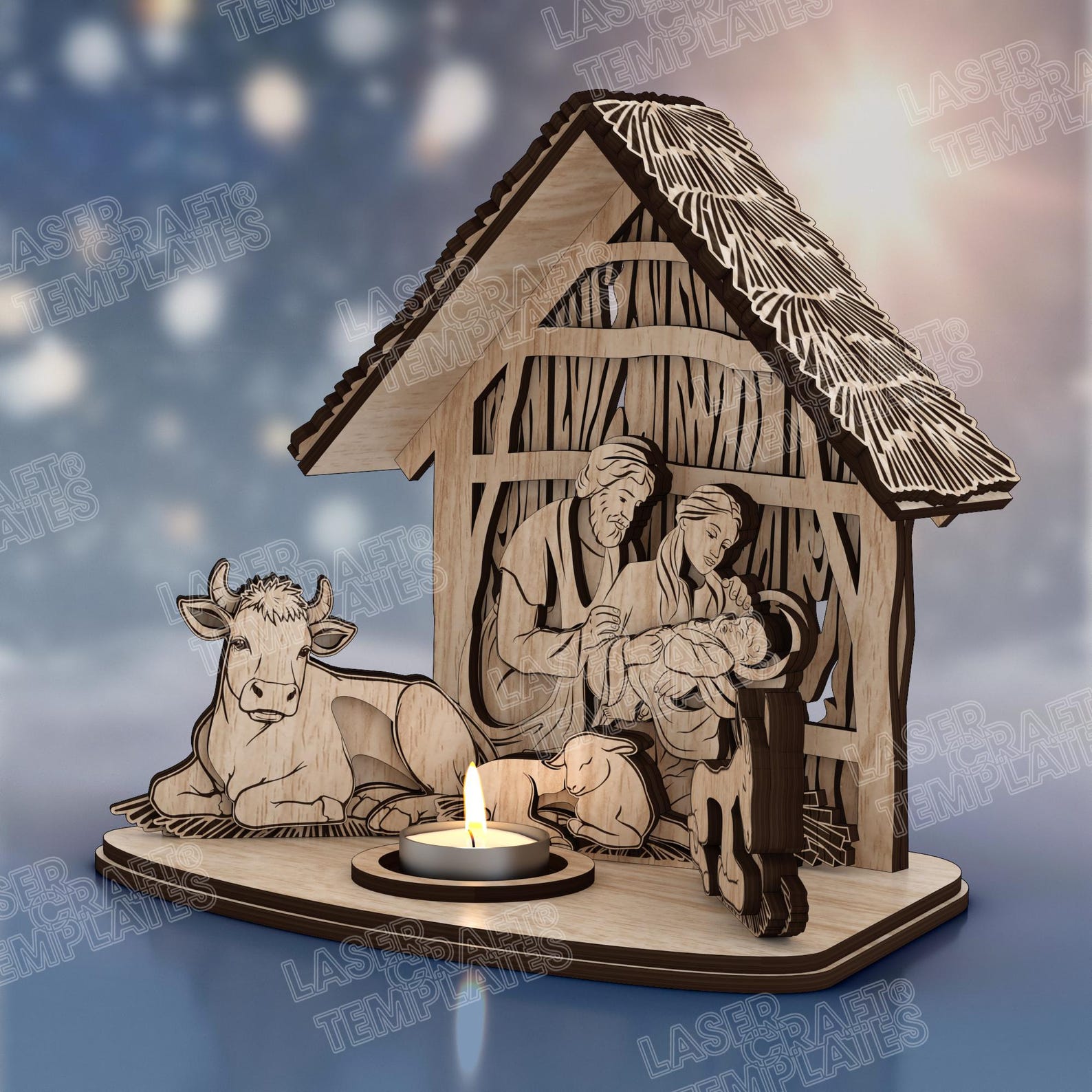 Nativity Scene Candle Holder Laser Cut Svg File Glowforge Nativity ...