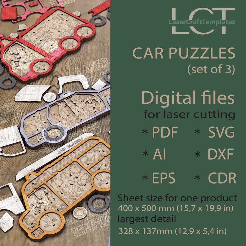 Educational Cars Puzzle 3 Set Laser Cut Svg File Glowforge Montessori ...