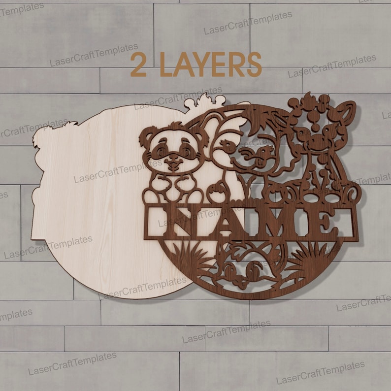 Laser Cut Cute Animals Baby Name Sign Svg Template Glowforge Animals ...