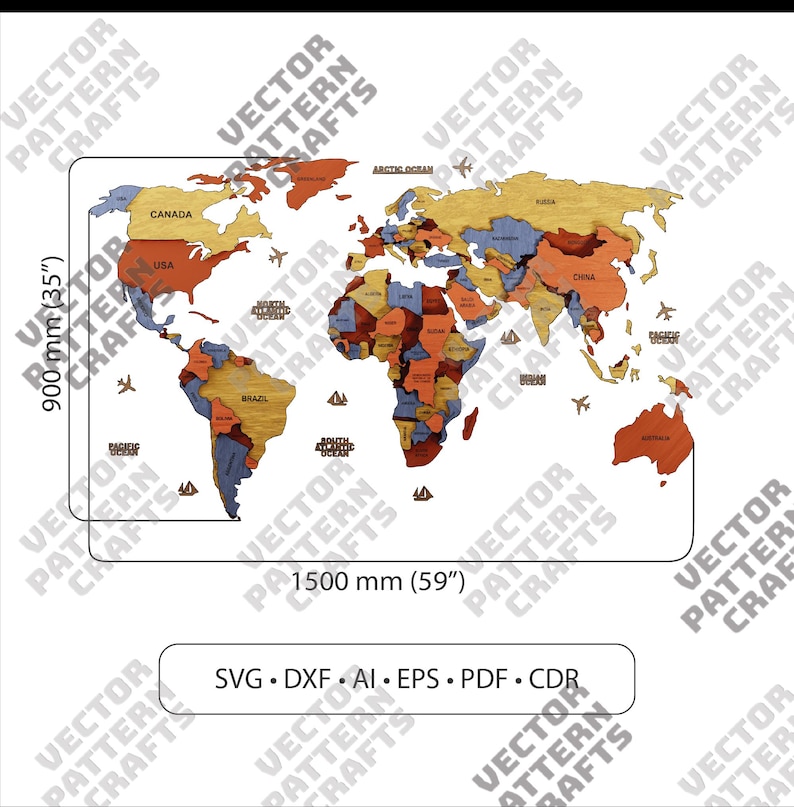 Laser Cut World Map Wall Art Decor Svg File Glowforge Multilayer World ...