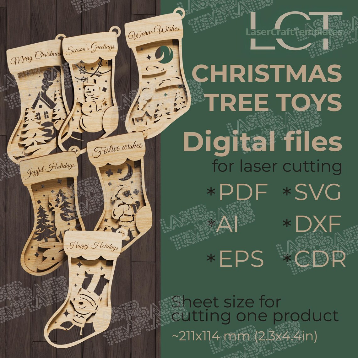 Laser Cut Christmas Socks Ornaments 6 Svg Cutting File Glowforge ...