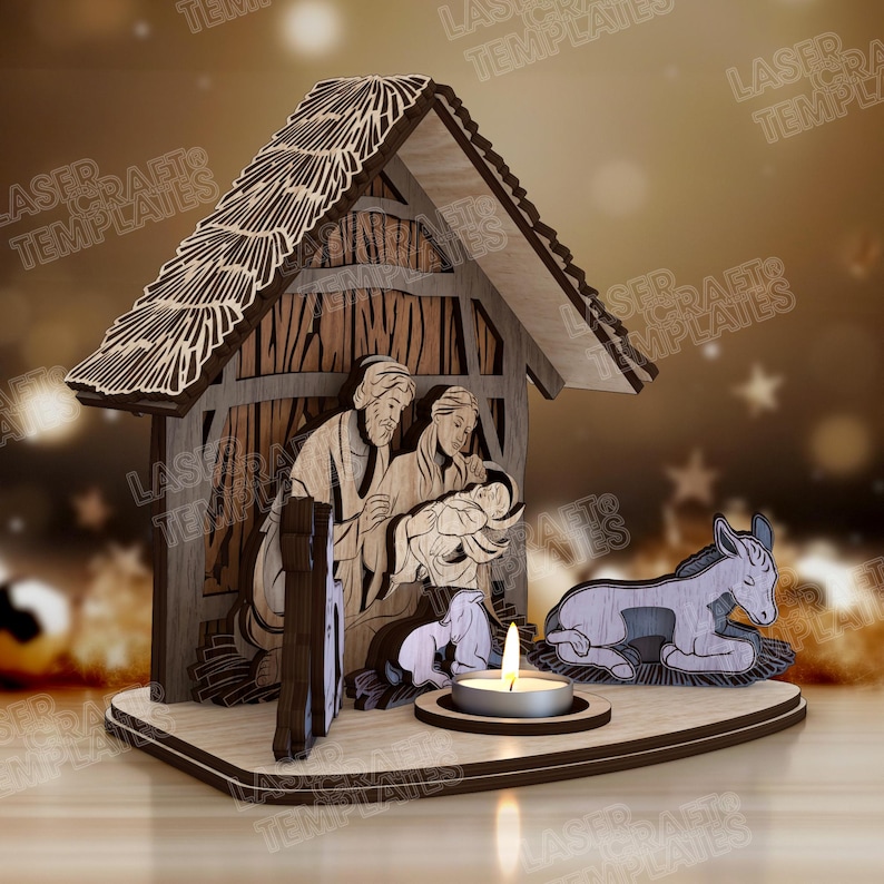 Nativity Scene Candle Holder Laser Cut Svg File Glowforge Nativity ...