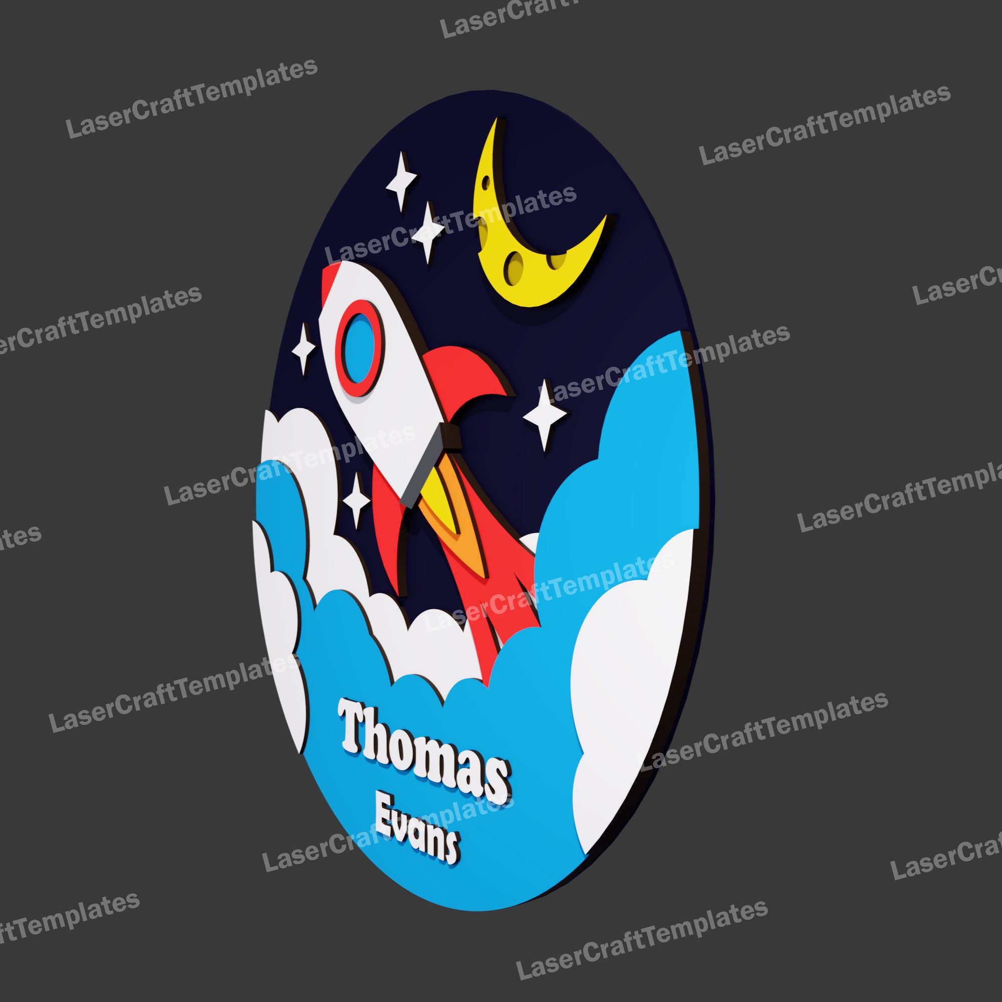 Laser Cut Rocket Baby Name Sign Svg File Glowforge Rocket Kids Name ...