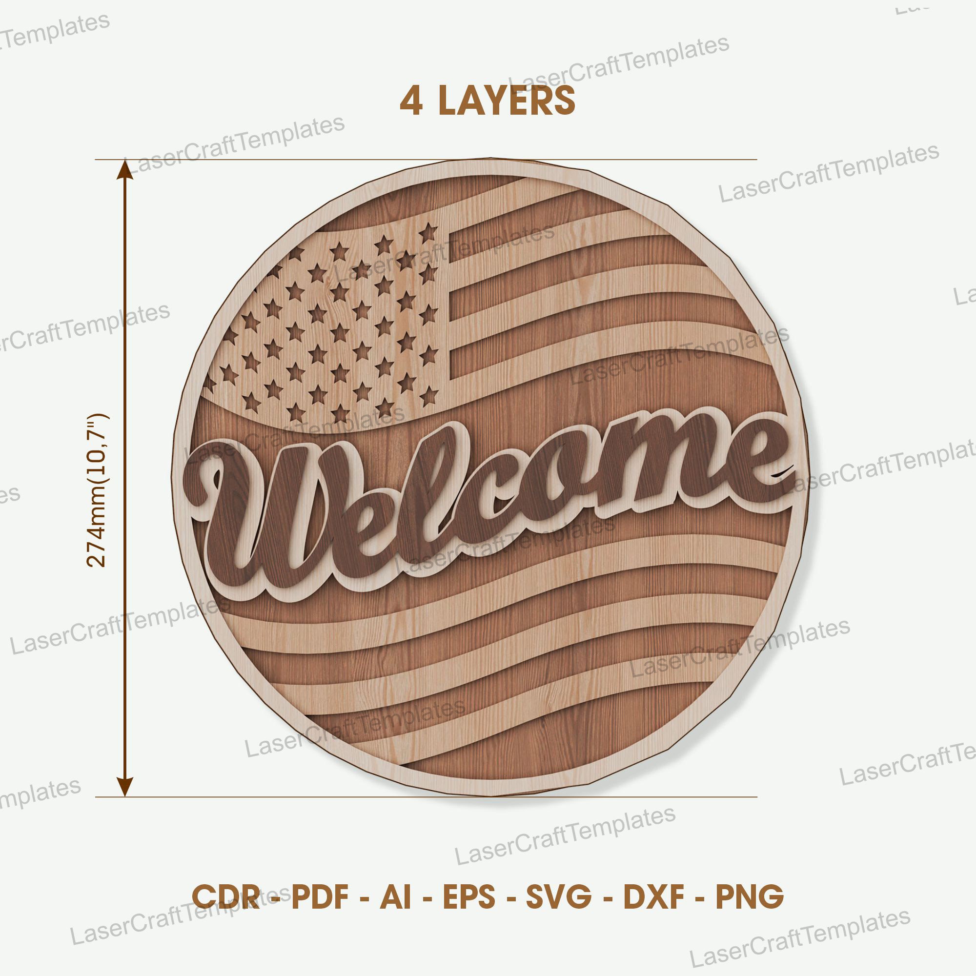 Welcome USA Flag Sign Laser Cut Svg File Glowforge American Flag Door ...