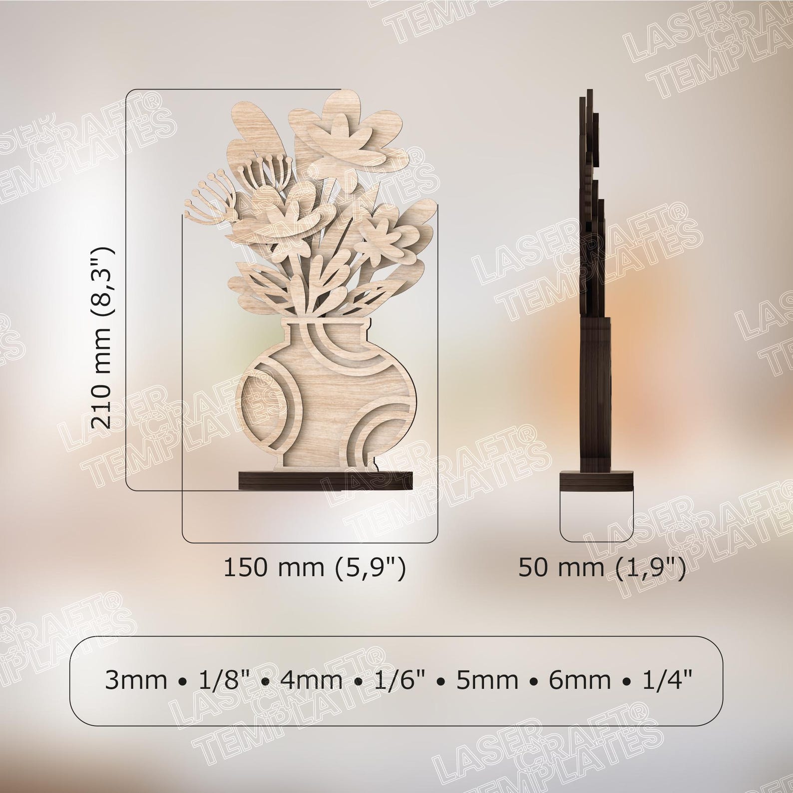 Mother Day Flowers Vase Table Decor Laser Cut Svg File Glowforge 3d ...