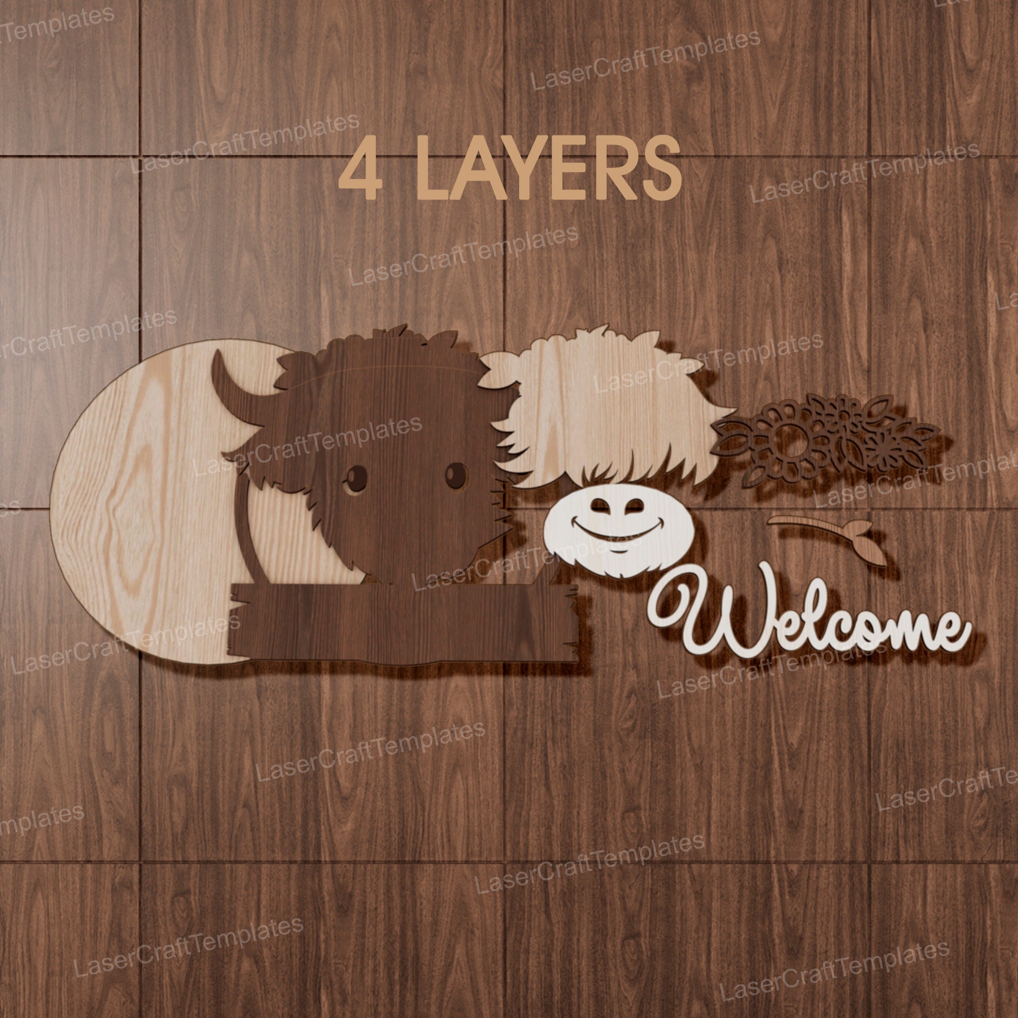 Welcome Sign Highland Cow Door Hanger Laser Cut Svg File Glowforge ...