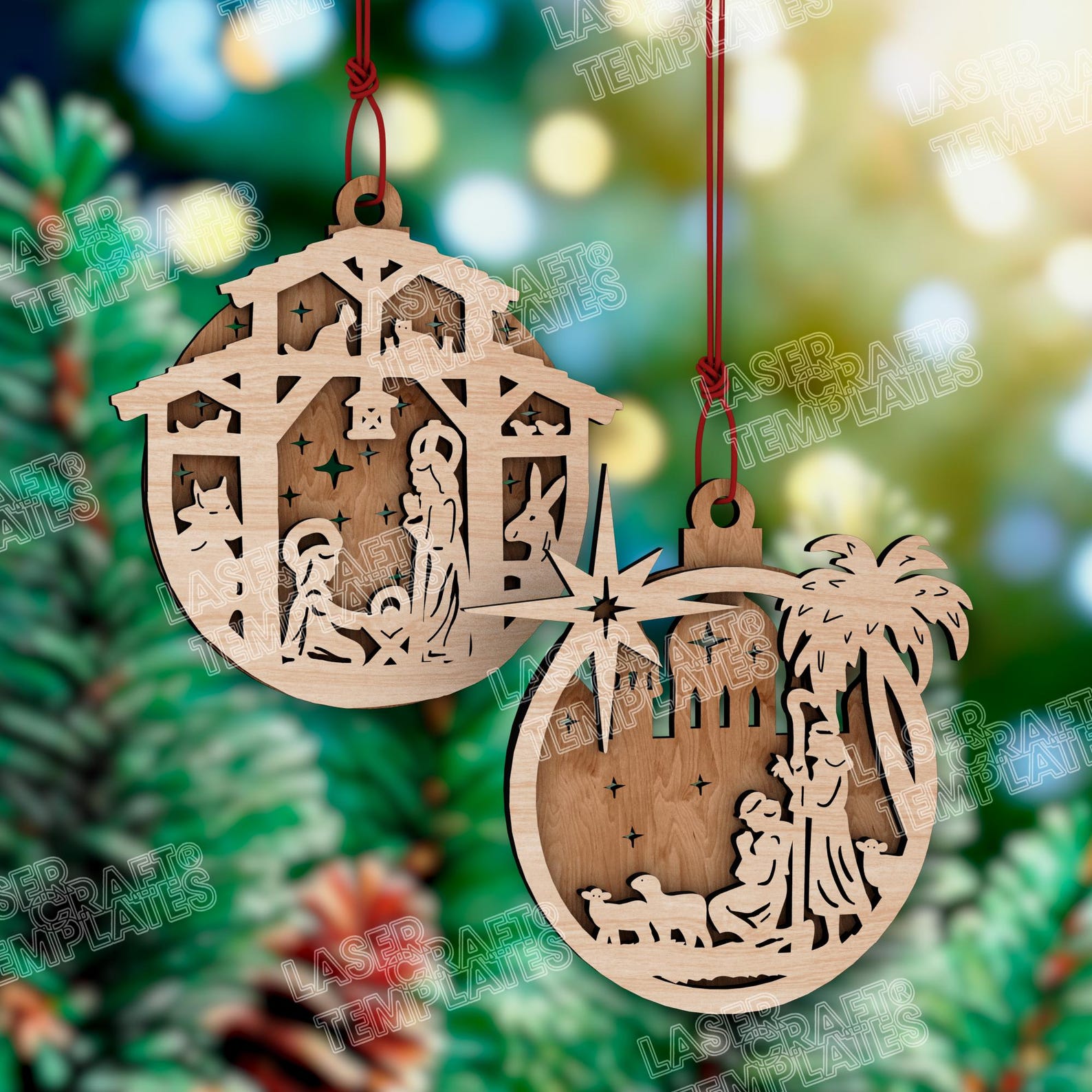 Round Nativity Scene 6 Ornaments Laser Cut Svg File Glowforge Nativity ...