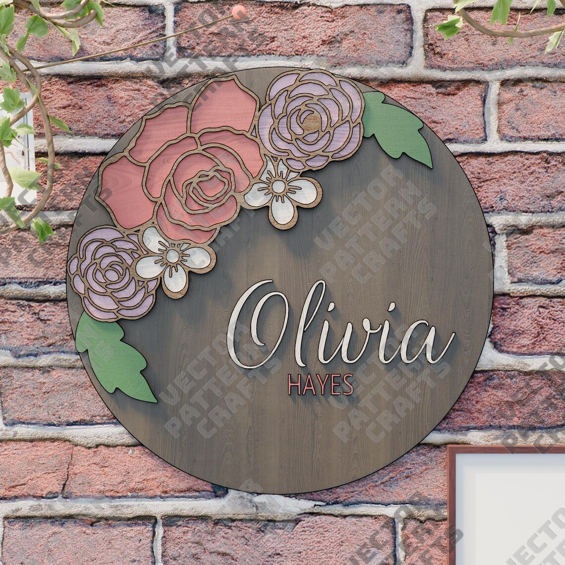 Multilayer Floral Door Sign Hanger Laser Cut Svg File Glowforge Flowers ...