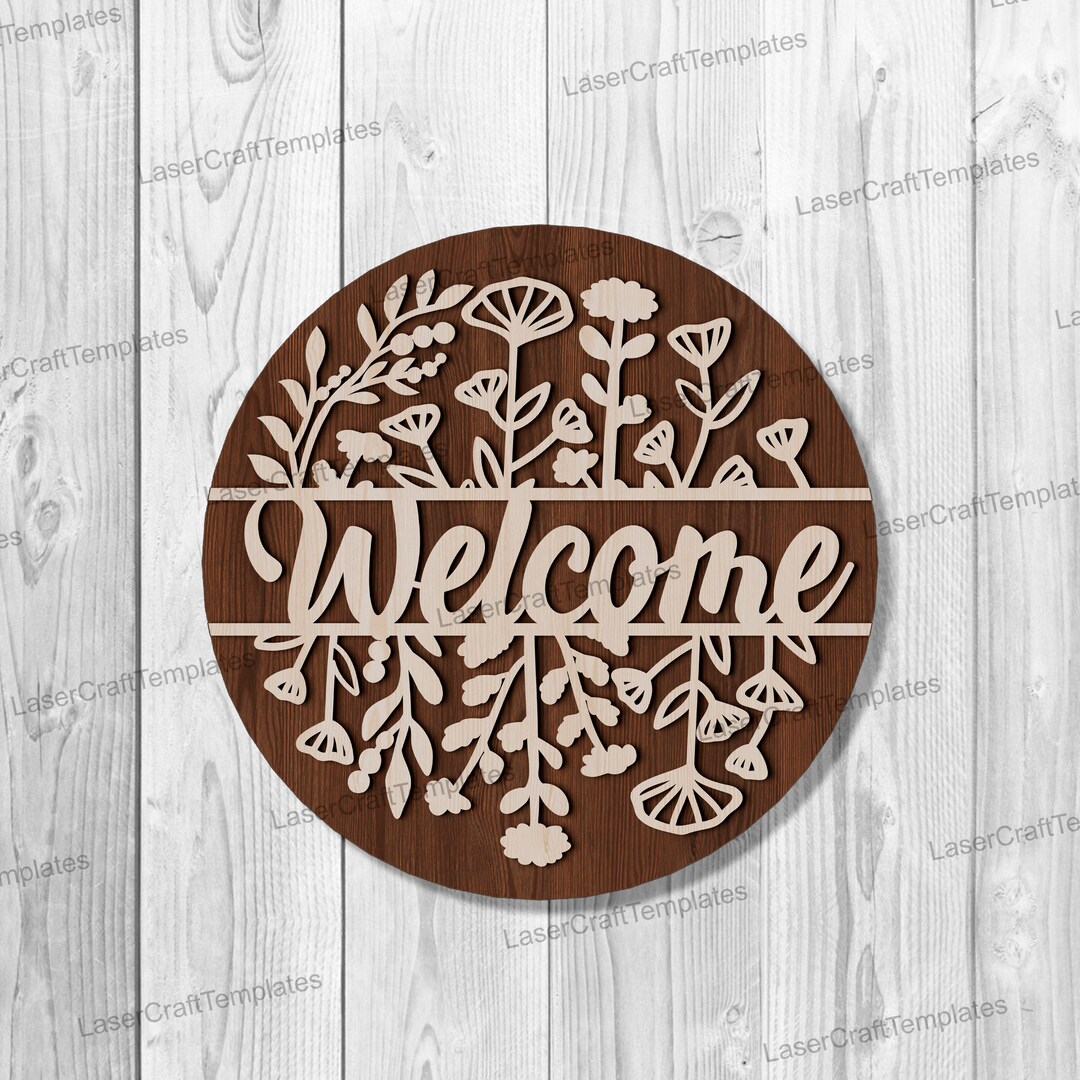 Laser Cut Flowers Welcome Sign Svg Template Glowforge Flowers Door ...